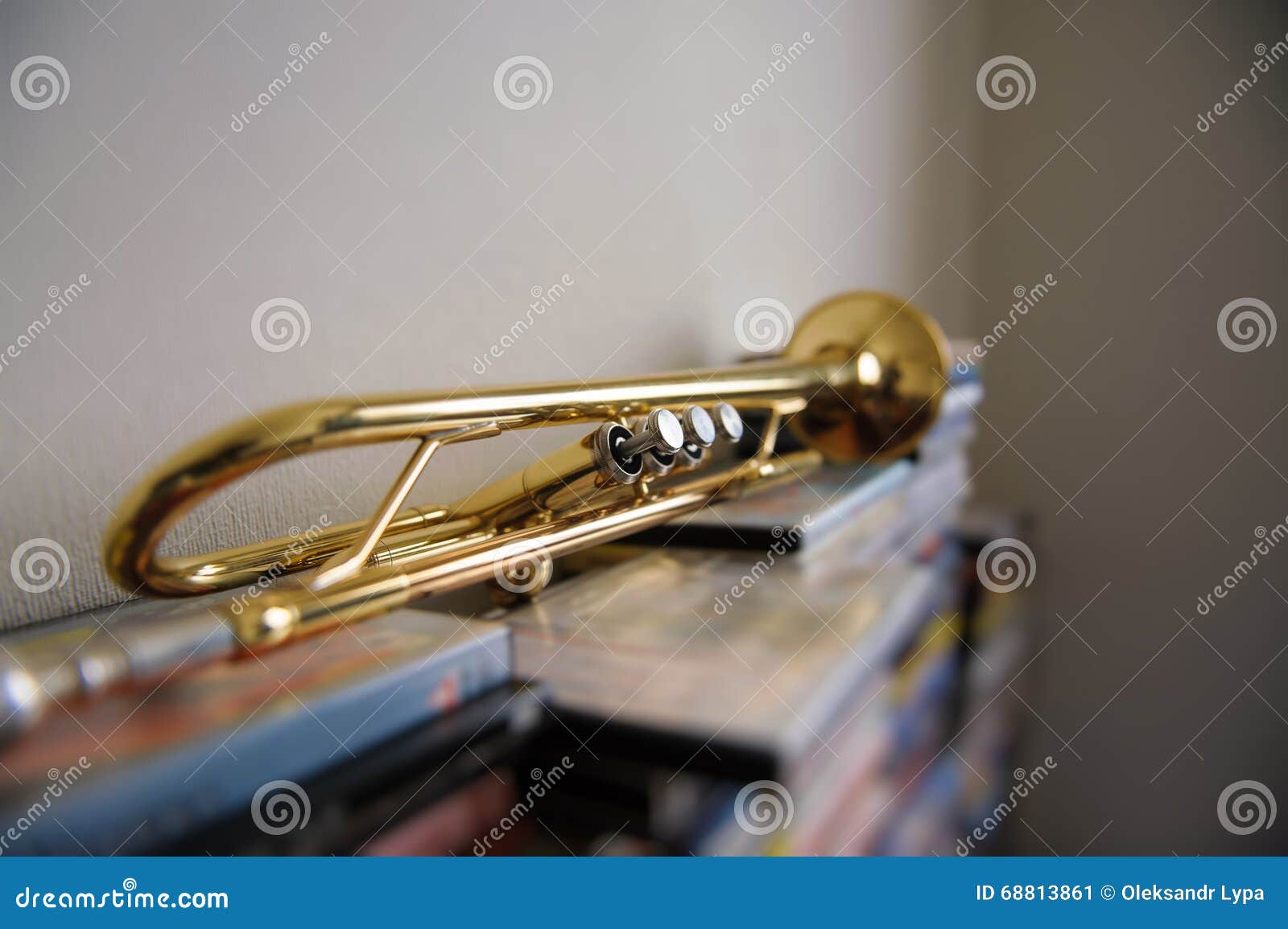 Trumpet lying in a room stock image. Image of forlorn - 68813861