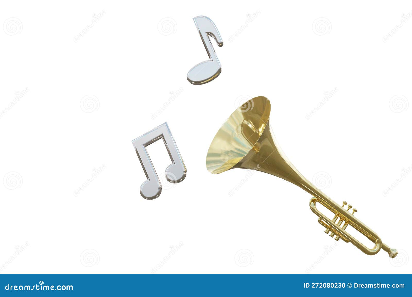 Trumpet with Music Notes Flying on White Background Stock Illustration ...