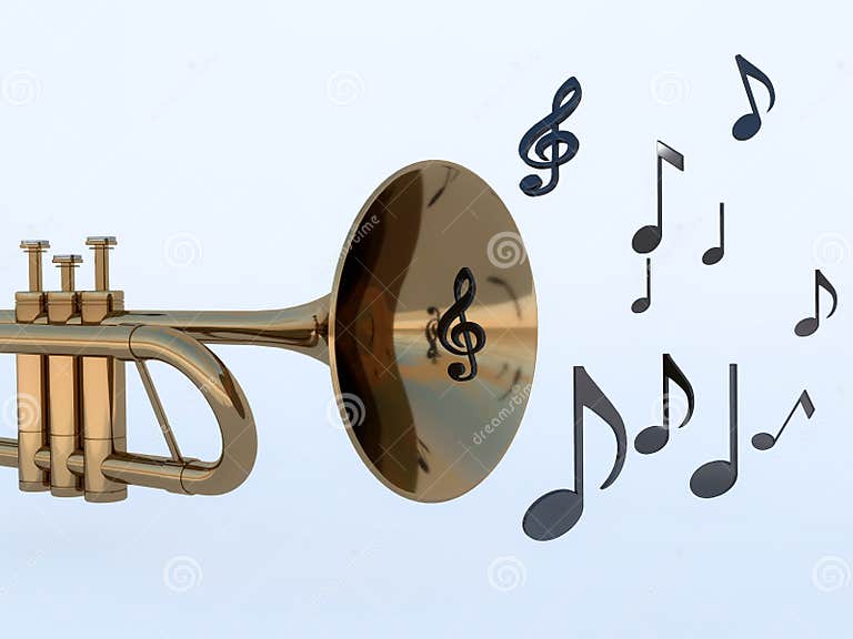 Trumpet and musical notes stock illustration. Illustration of song ...