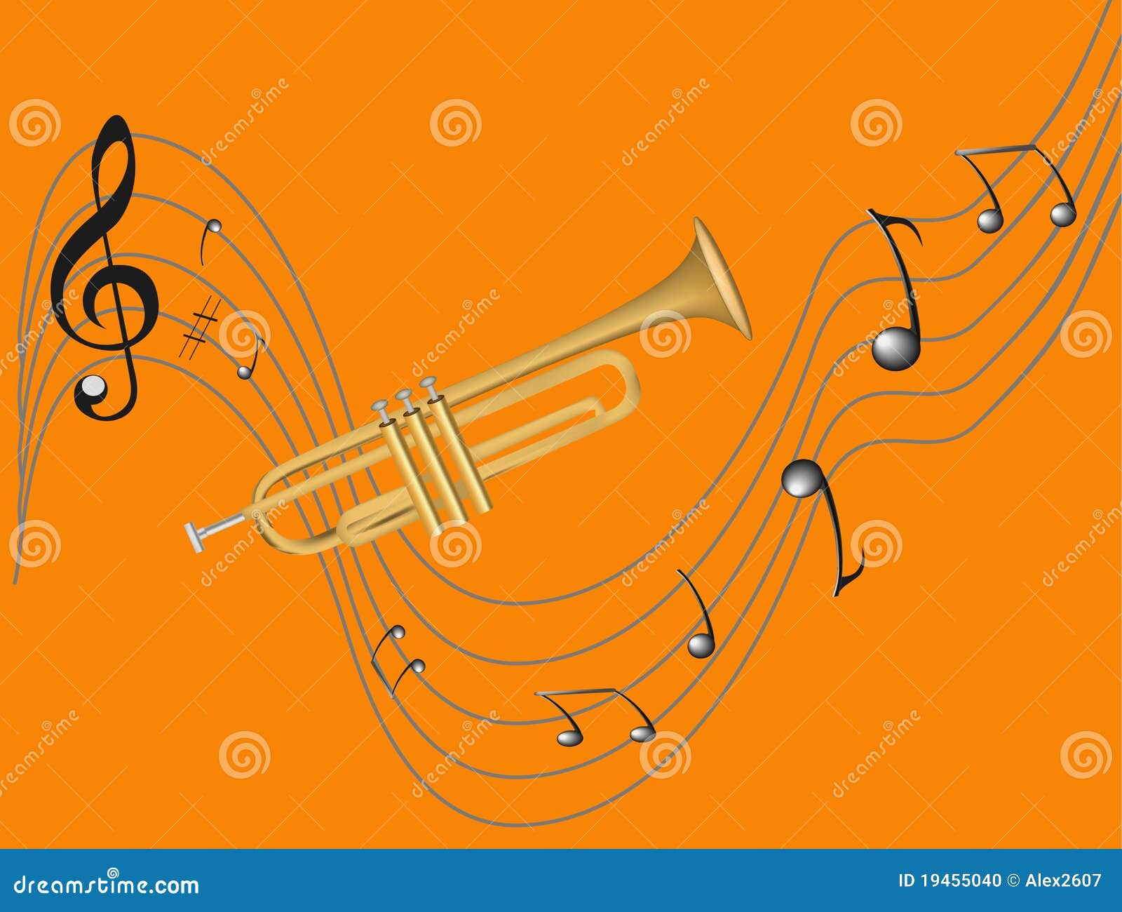 Trumpet and notes stock vector. Illustration of golden - 19455040