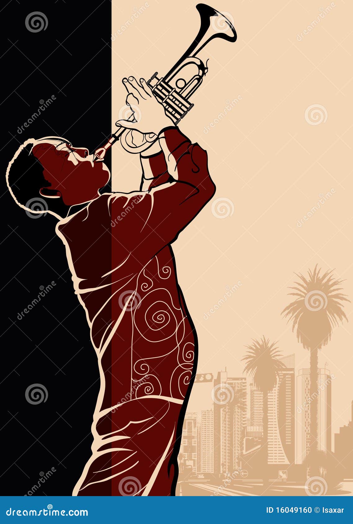 Trumpet player stock vector. Illustration of player, black - 16049160