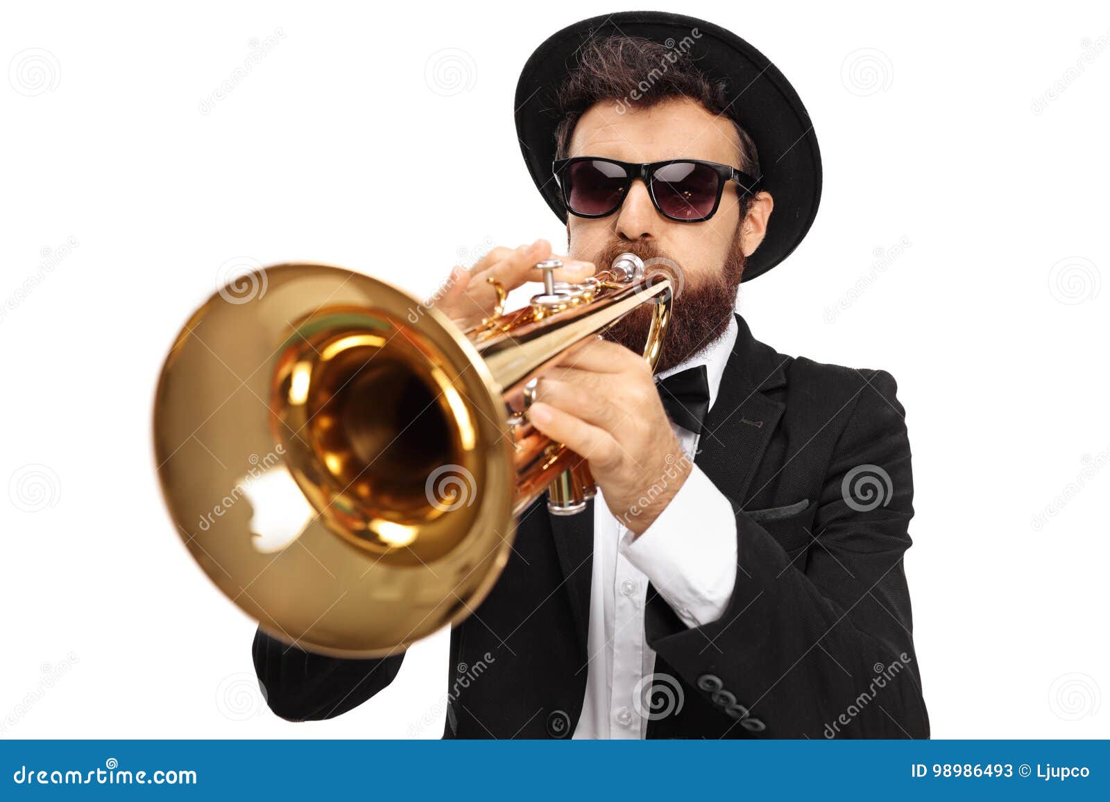 Trumpet player stock image. Image of bearded, gold, isolated - 98986493