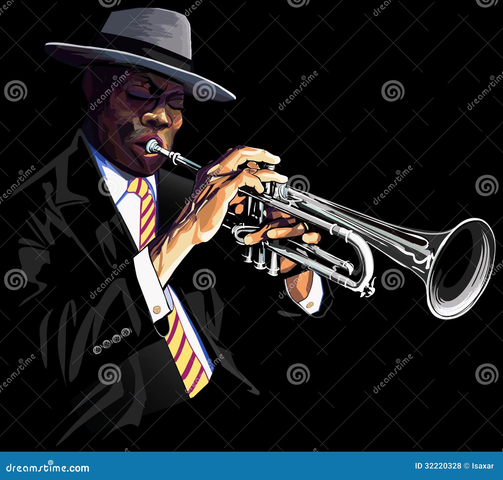 Trumpet player stock vector. Illustration of retro, black - 32220328