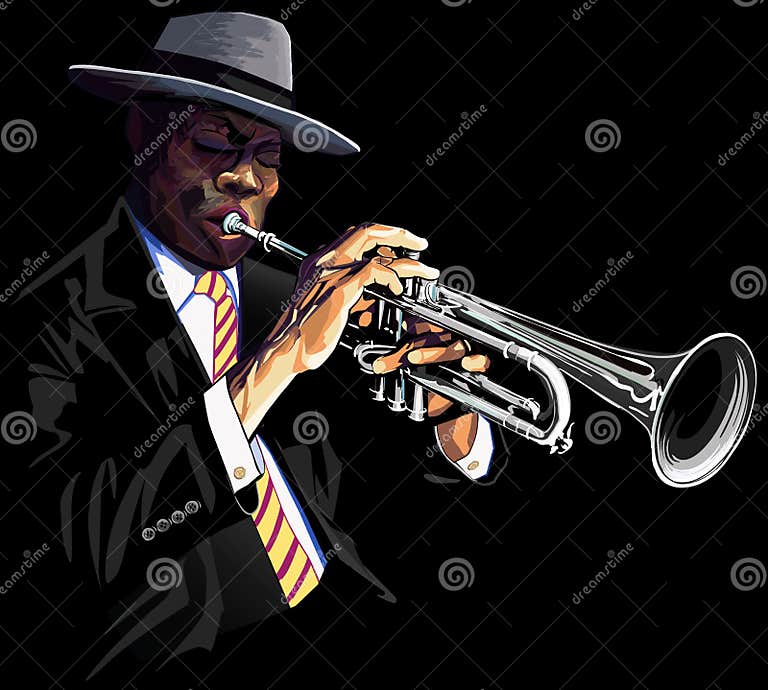Trumpet player stock vector. Illustration of retro, black - 32220328