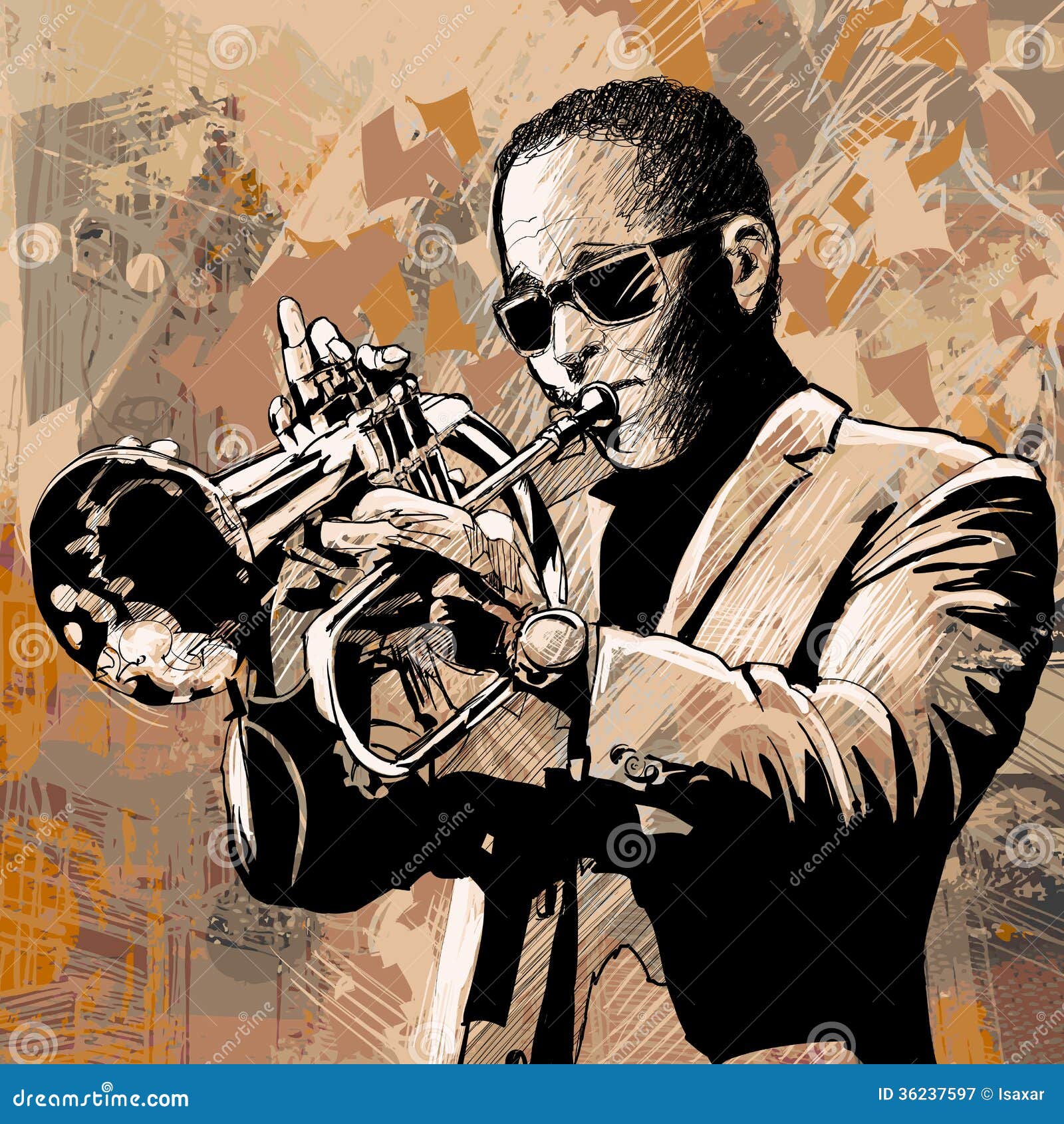 Trumpet Player Cartoon Vector | CartoonDealer.com #36237597