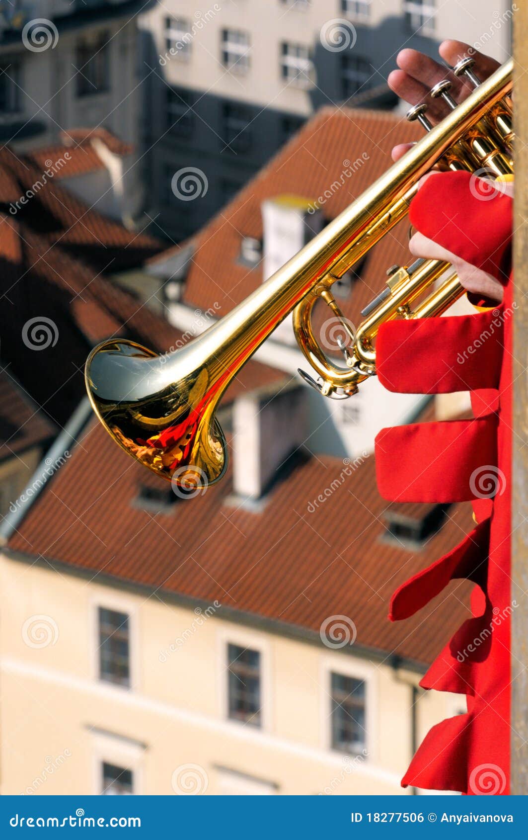 Trumpet Plays from the Town Hall Tower in Prague Stock Photo - Image of ...