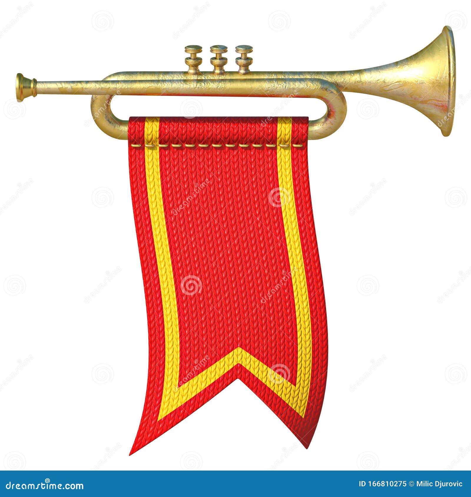 Trumpet with red flag 3D stock illustration. Illustration of graphic ...