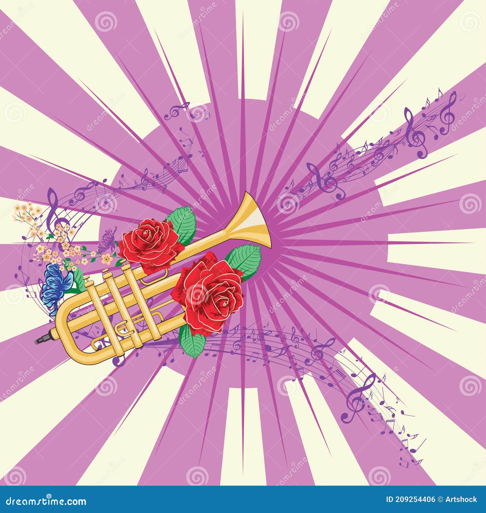 Trumpet with roses stock vector. Illustration of festival - 209254406