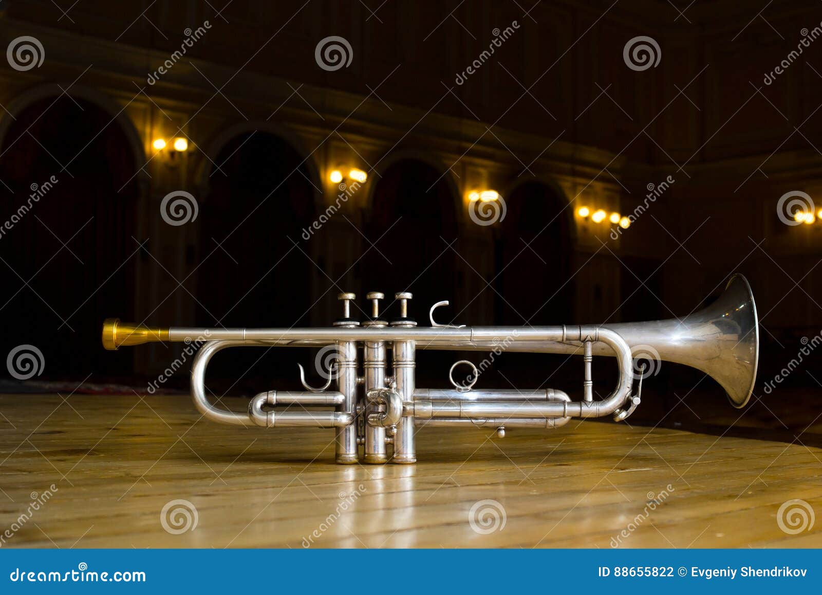 Trumpet on stage stock photo. Image of classical, blues - 88655822