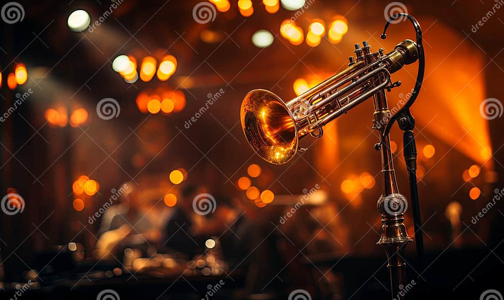 Trumpet on Stand by Microphone Stock Photo - Image of vocalist, speaker ...