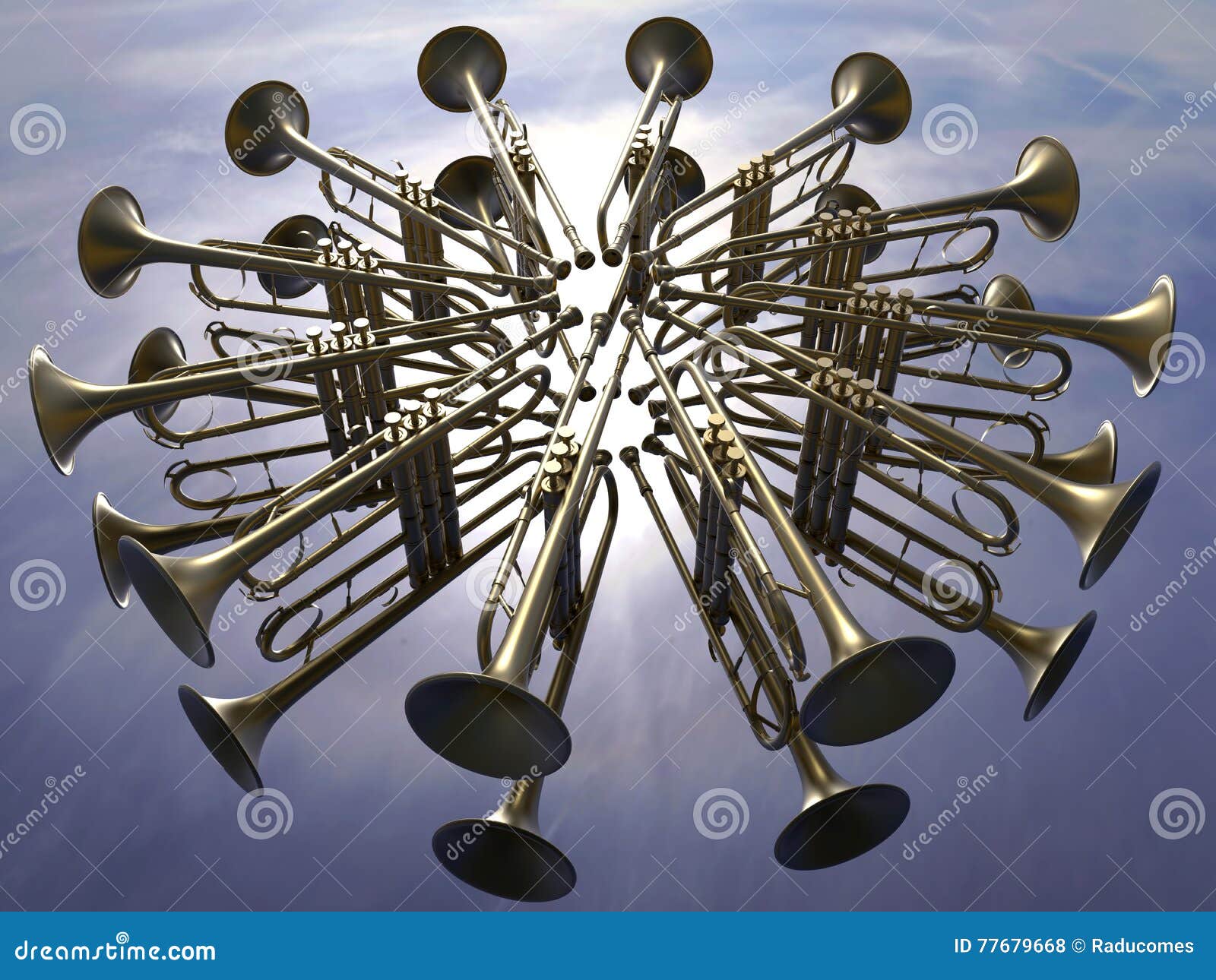 Trumpets in the sky stock illustration. Illustration of atmosphere ...