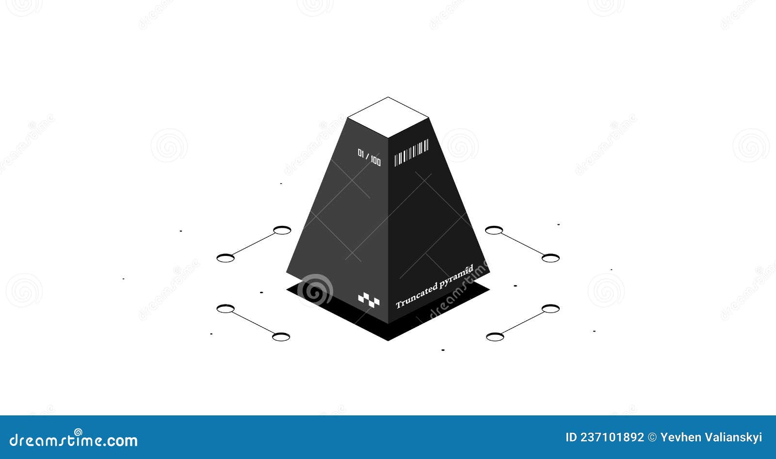 Truncated Pyramid Mathematical Figure. Black and White Isometric 3d ...