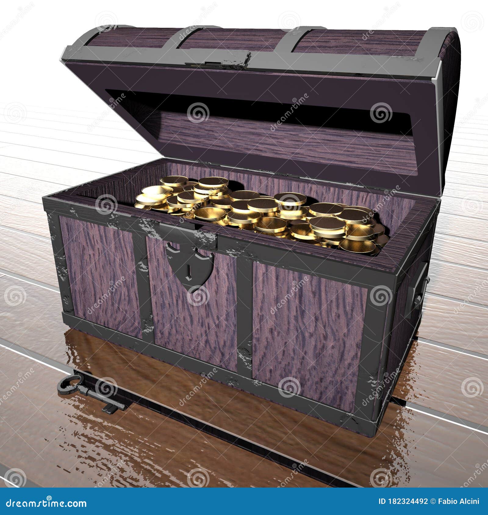 Trunk full of golden coins stock illustration. Illustration of wooden ...