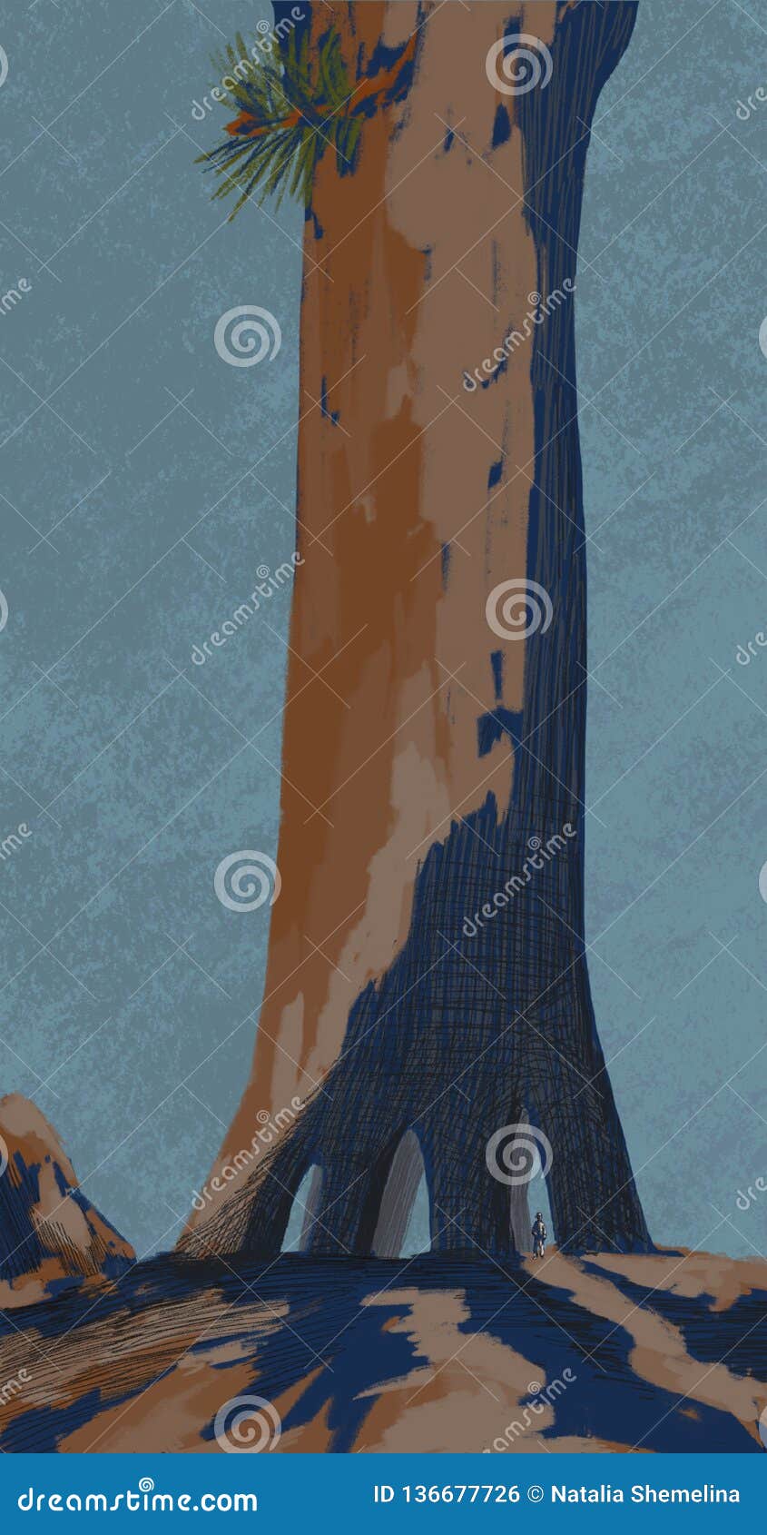 The Trunk of a Tall Tree and Small Men Stock Illustration ...