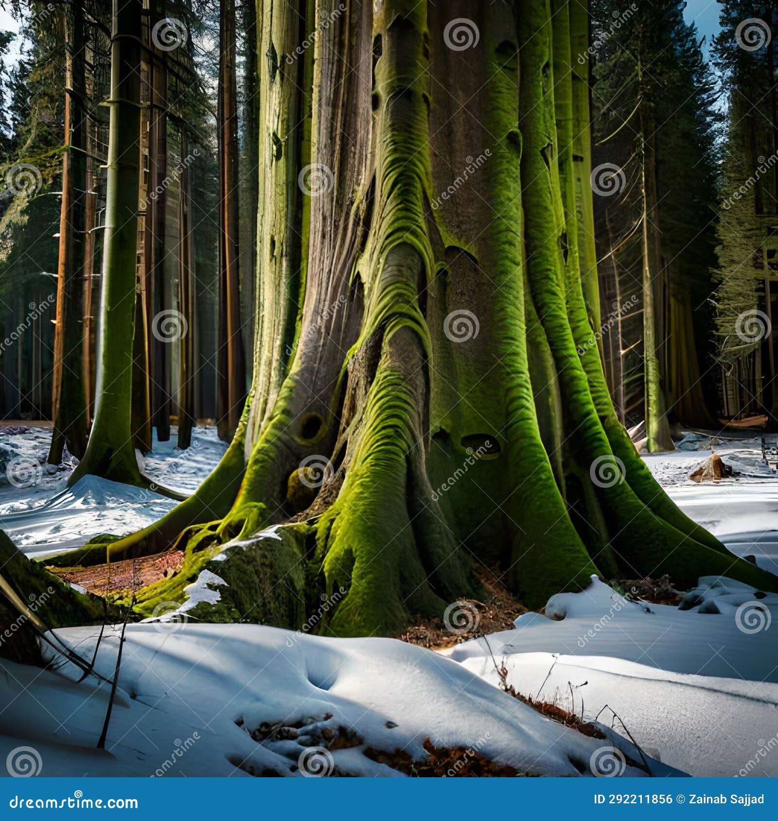 Trunks of Alpine Trees at Snowy Area Stock Illustration - Illustration ...
