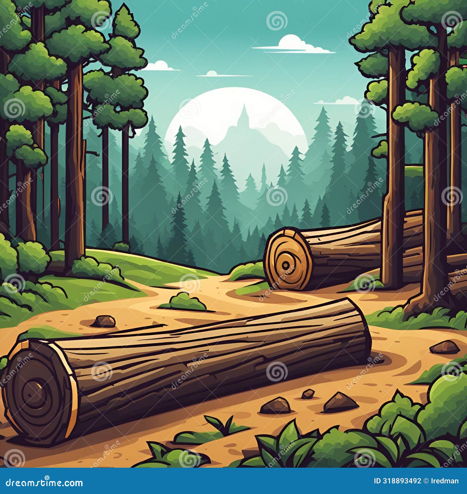 Trunks of Cut Trees at a Logging Site Stock Illustration - Illustration ...