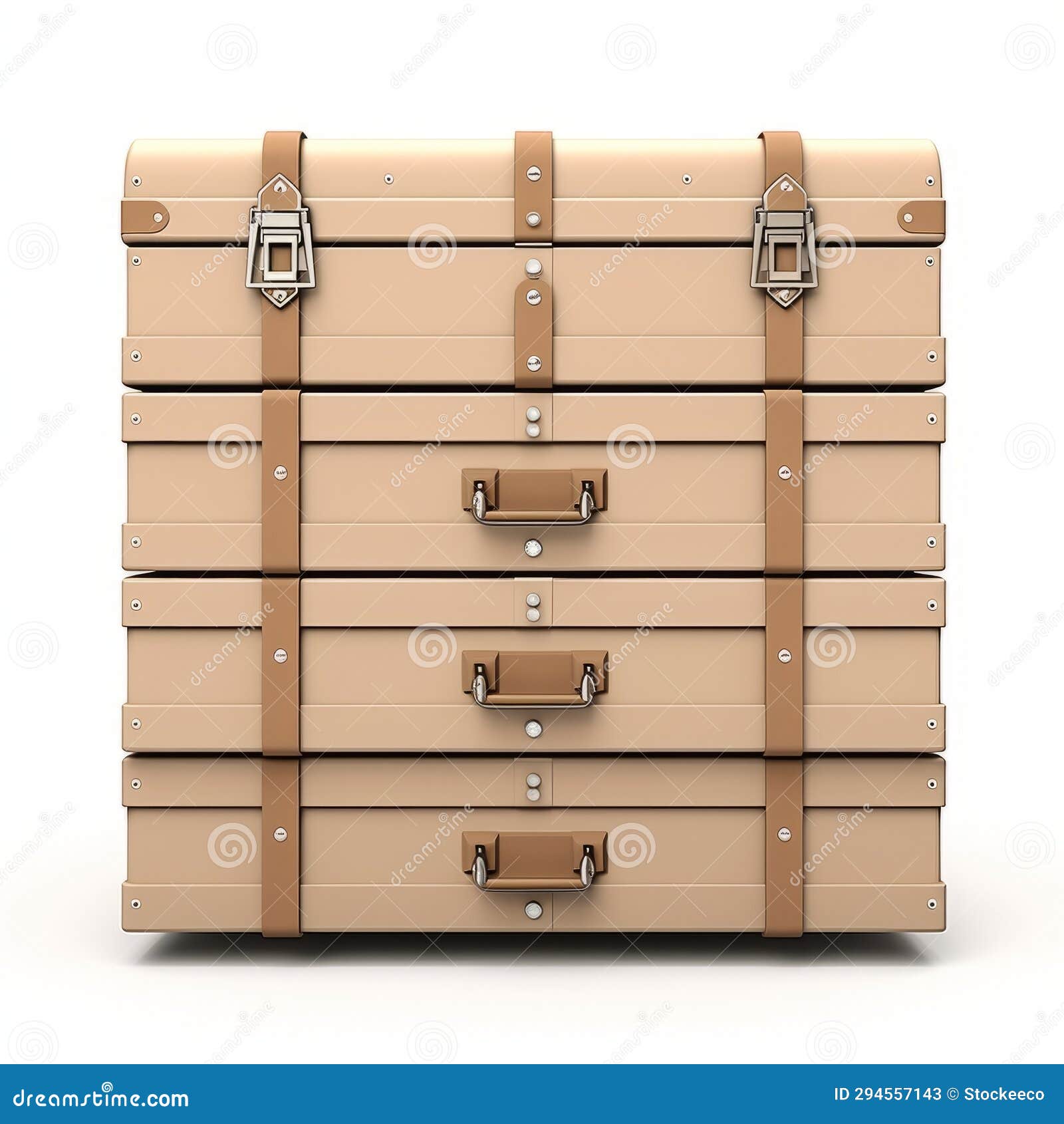 Isolated Tan Trunks Precise Detailing in Chest of Drawers 3d Render ...