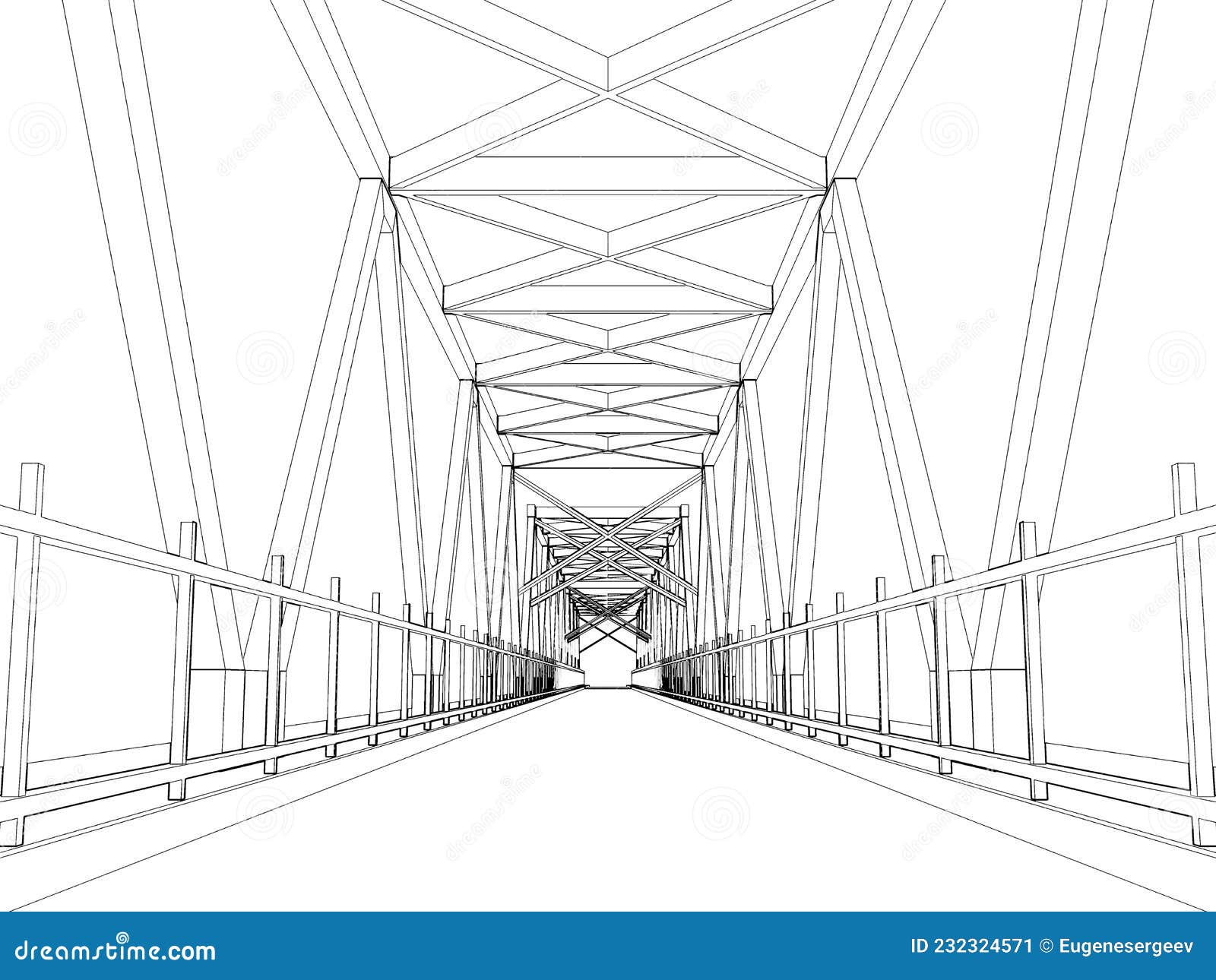 Truss Bridge Model Perspective View. Outline Render Stock Illustration ... Truss Bridge Model Perspective View. Outline Render Stock Illustration ...