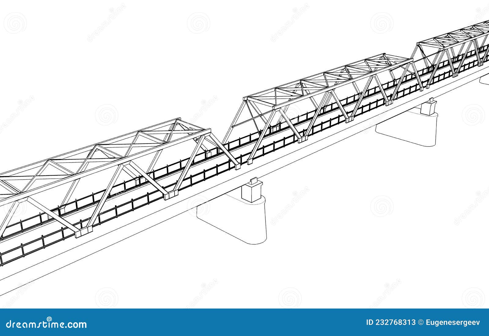 Truss Bridge Outline Frame Model Isolated on White Background, 3d Stock ...