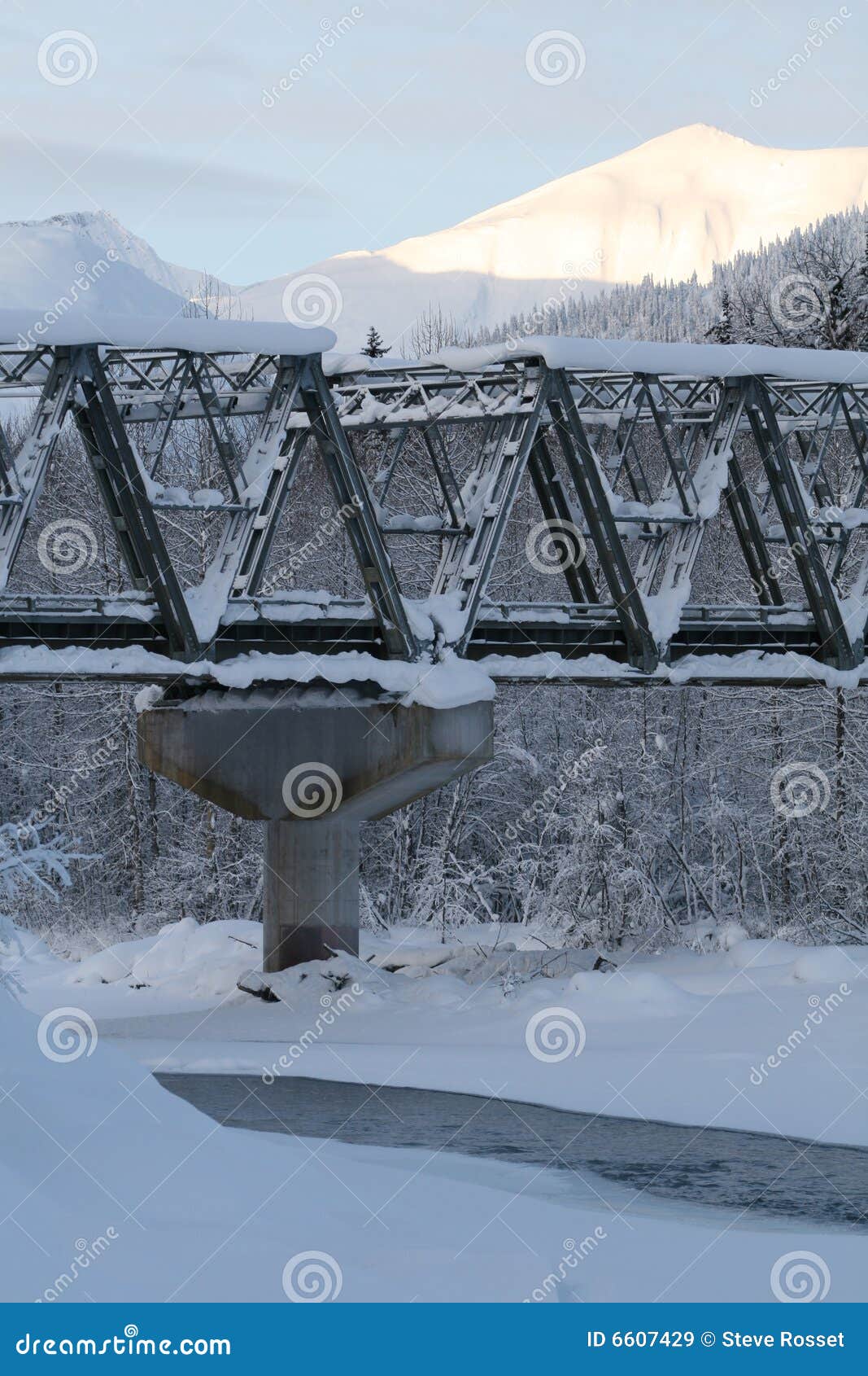 Truss Bridge Over Frozen River Stock Image - Image of truss, cross: 6607429