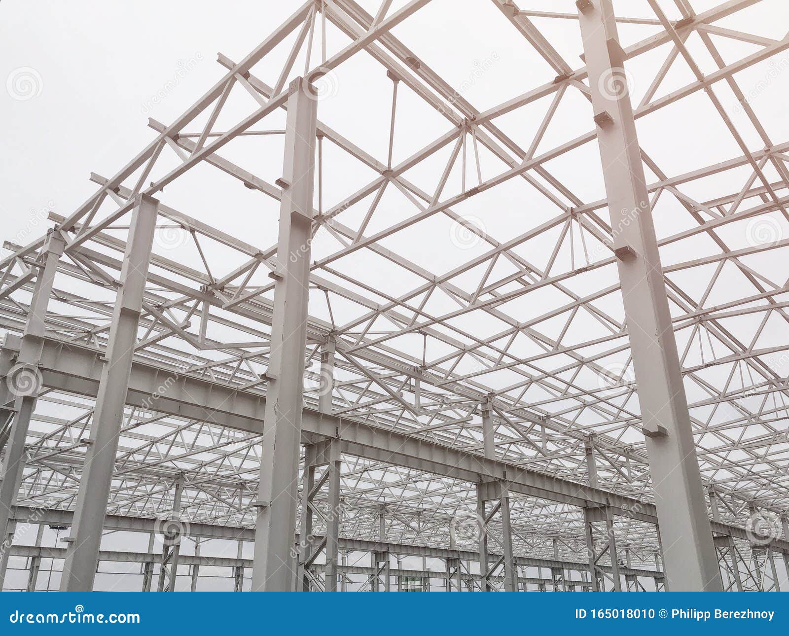 Truss Ceiling and Metal Pillars and Girders. Support Constructions ...