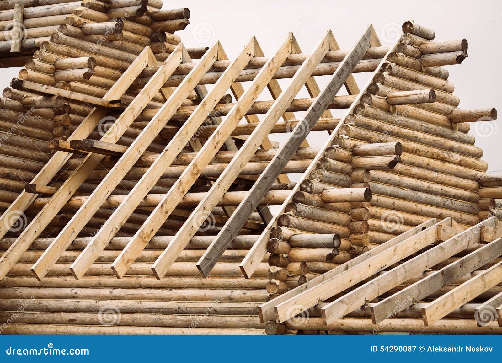 Truss System Log Building Under Construction Stock Image - Image of ...