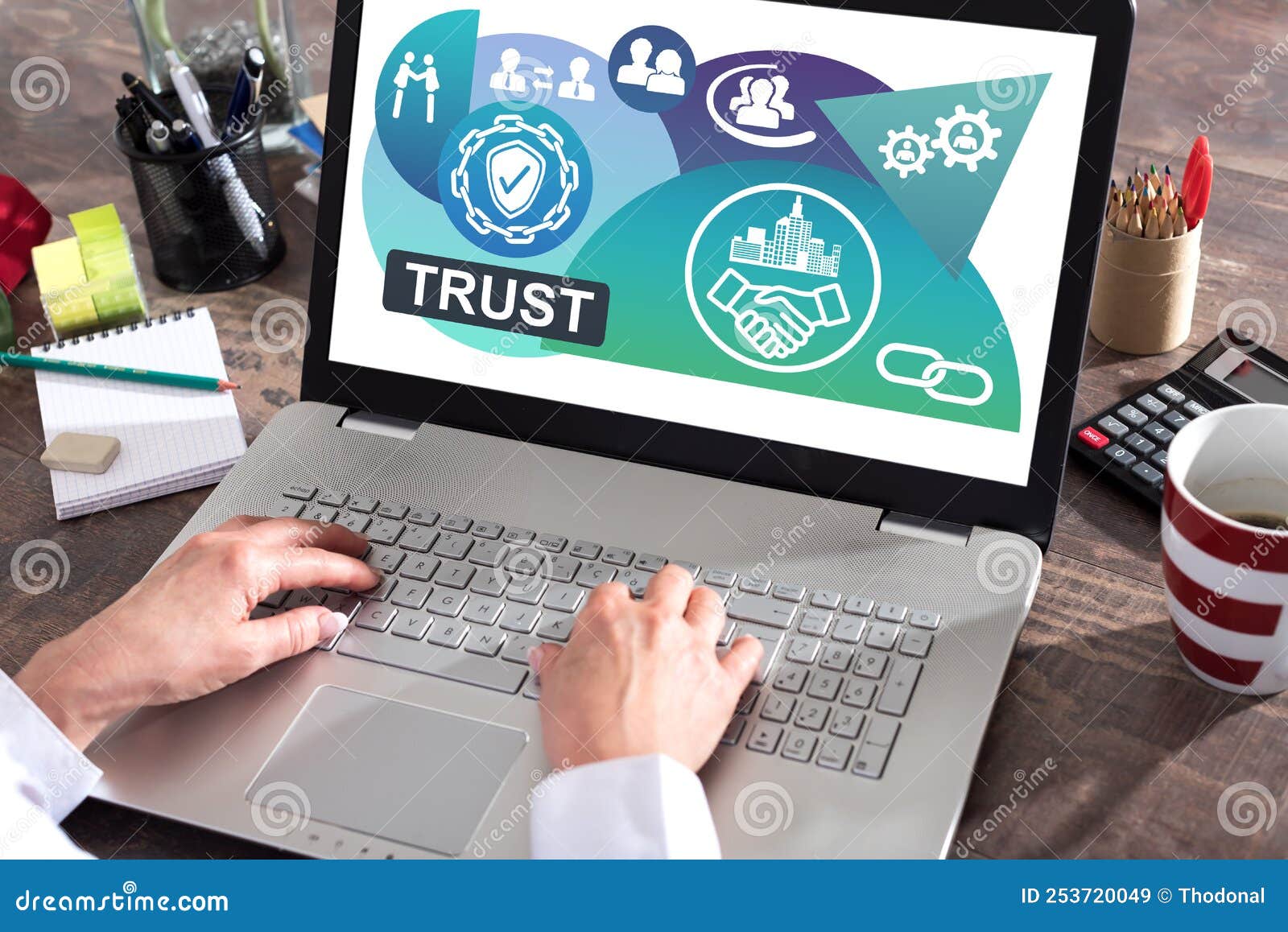 Trust Concept on a Laptop Screen Stock Image - Image of team, trust ...