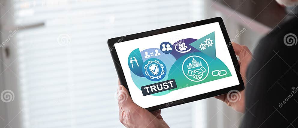 Trust concept on a tablet stock photo. Image of reliability - 261110780