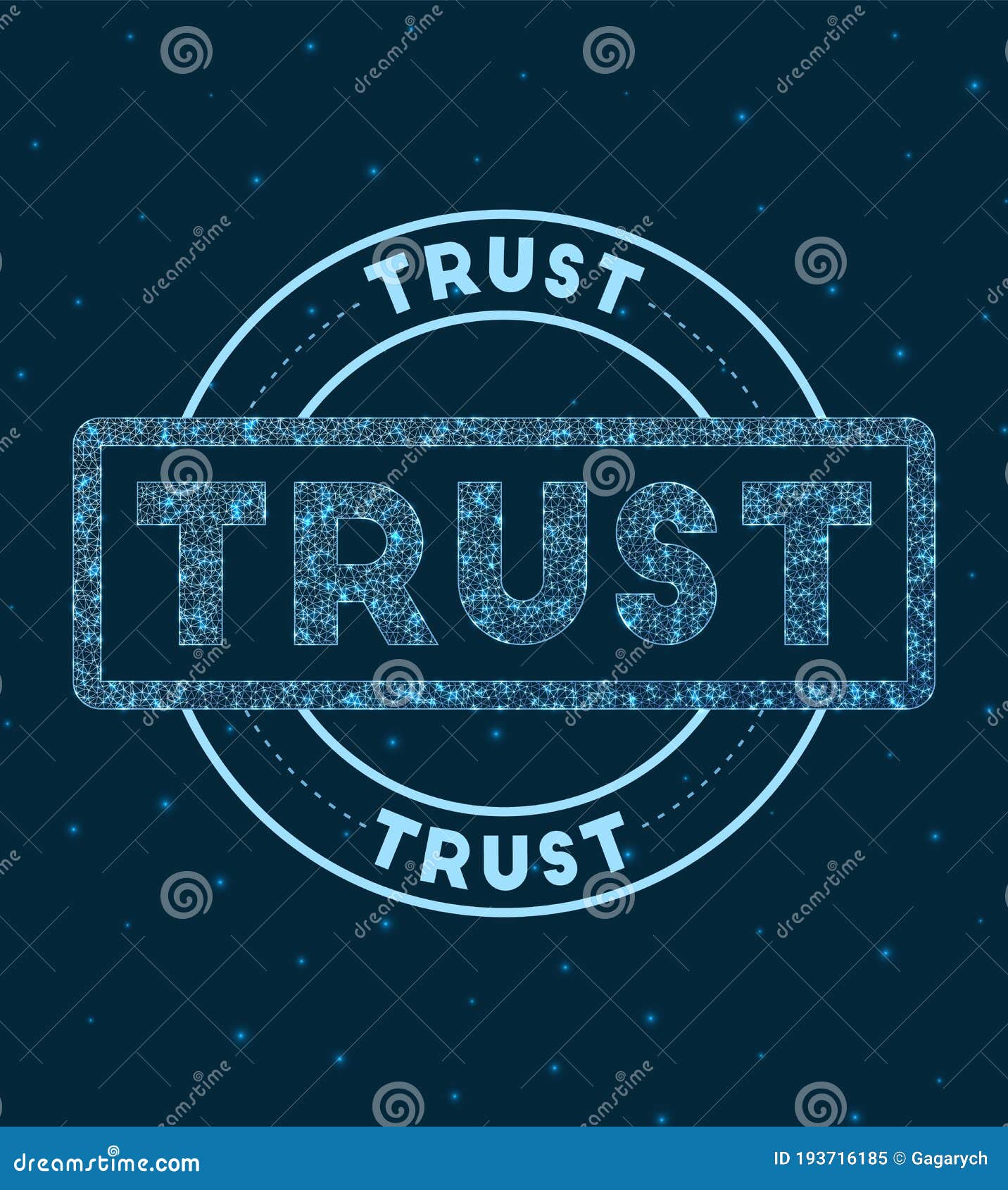 Trust. Glowing round badge stock vector. Illustration of geometric ...