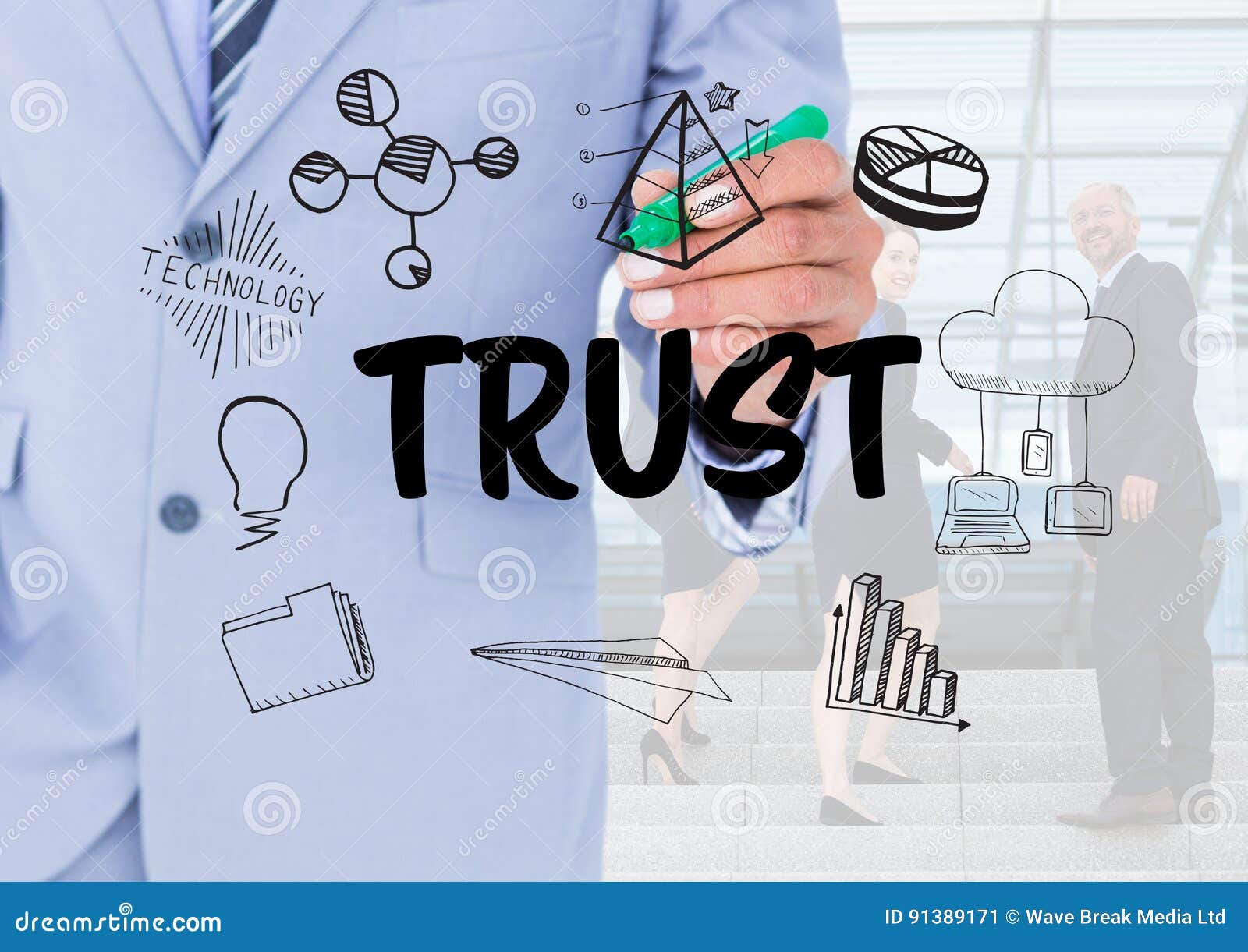 Trust Graphic with Business People Background Stock Illustration ...