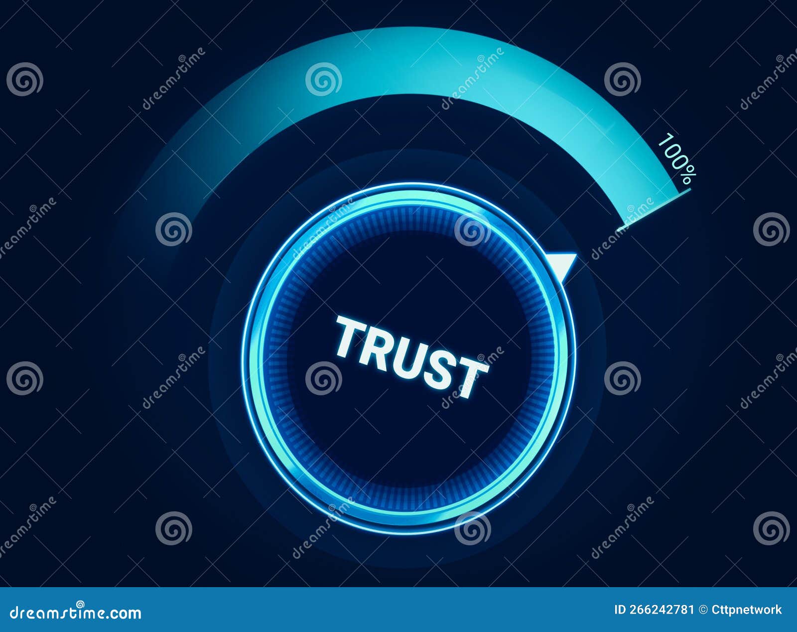 Trust Level Speedometer in Blue Color Showing Needle at the Maximum Point, Background Design ...