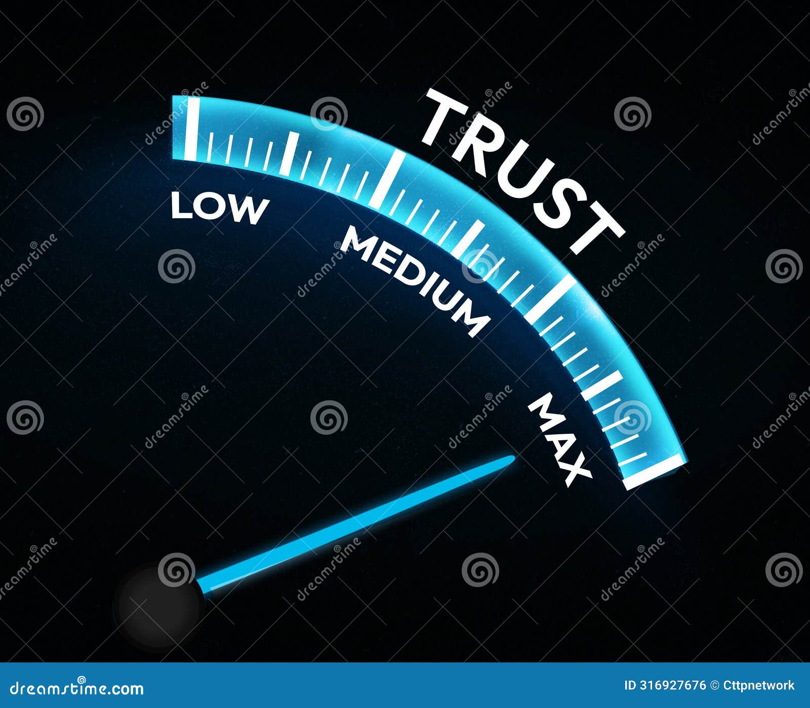 Trust Level Speedometer in Blue Color Showing Needle at the Maximum ...