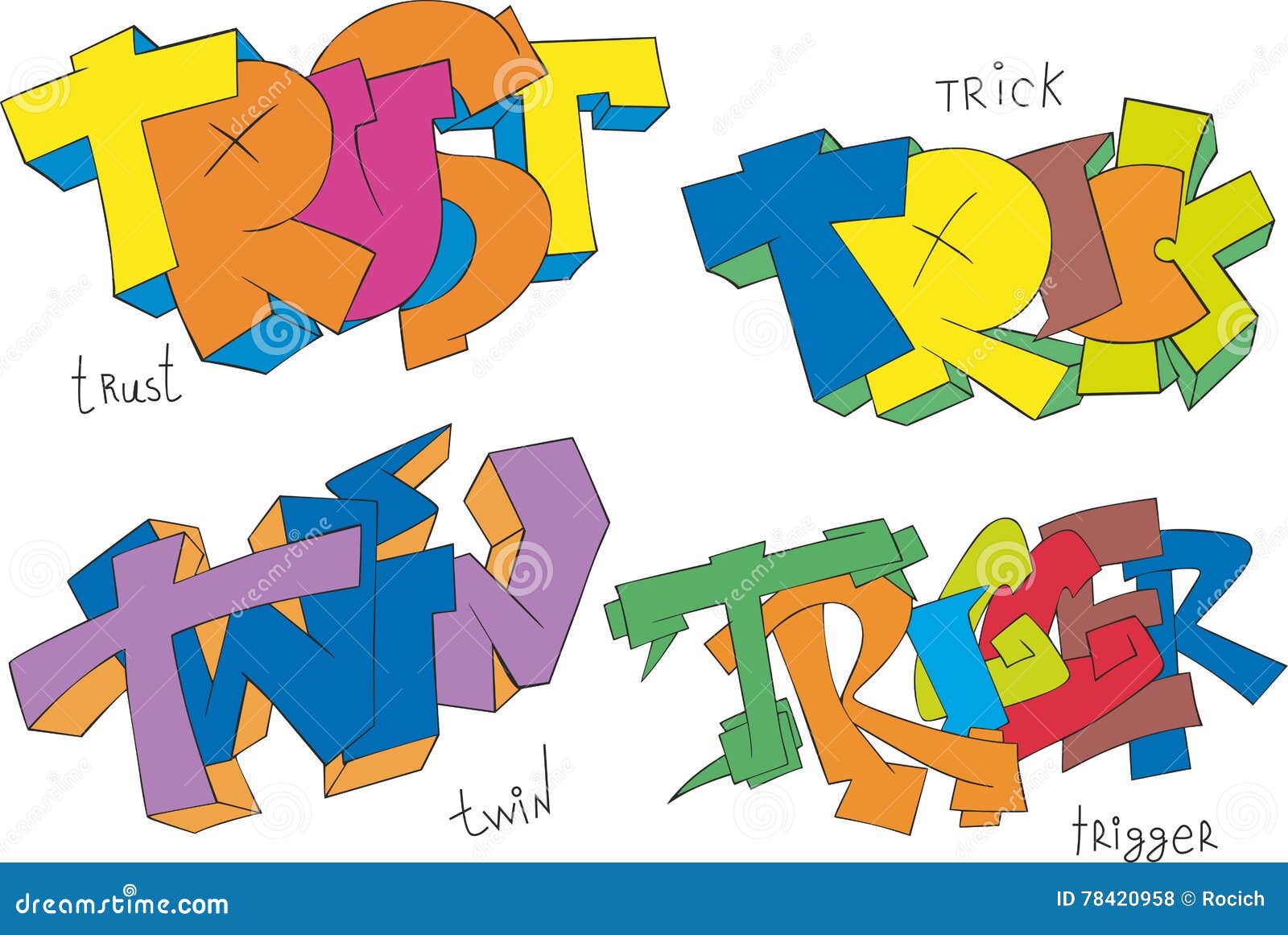 Trust, Trick, Twin and Trigger Graffiti Stock Vector - Illustration of ...