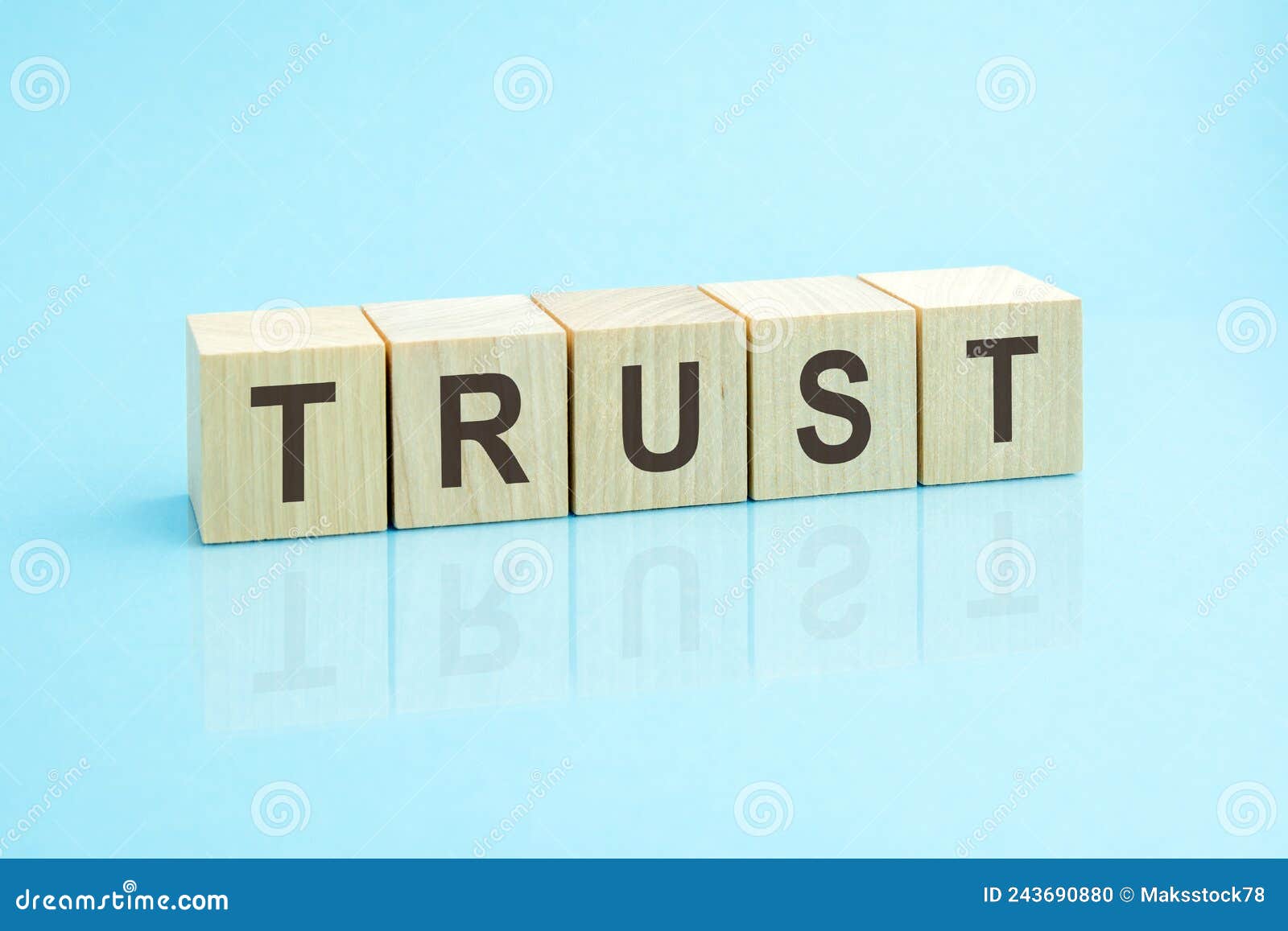 Wooden Blocks with the Word Trust, Blue Background Stock Photo - Image ...