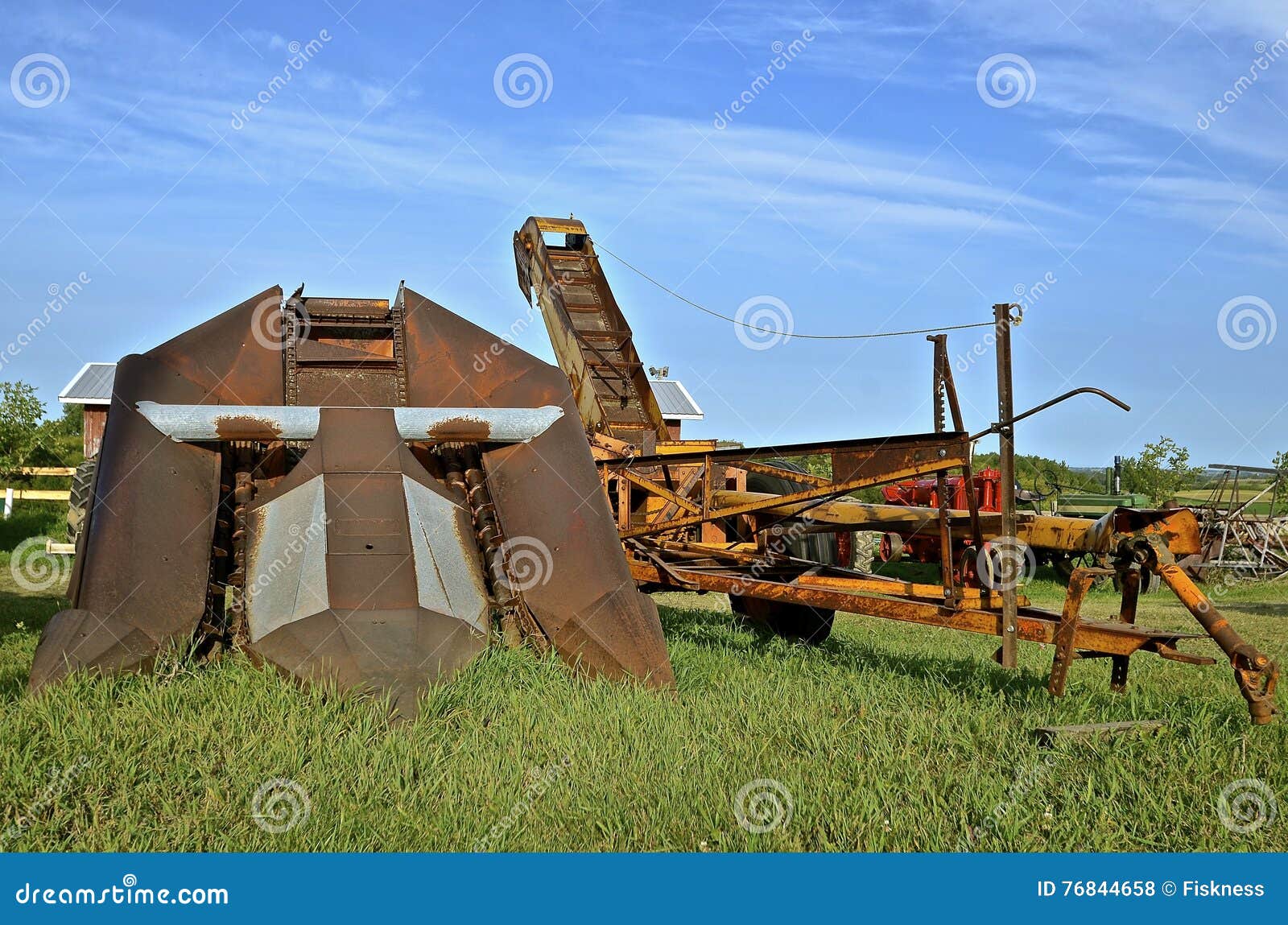 Trusty Old Two Row Corn Picker Stock Photo - Image of yellow, tractor ...