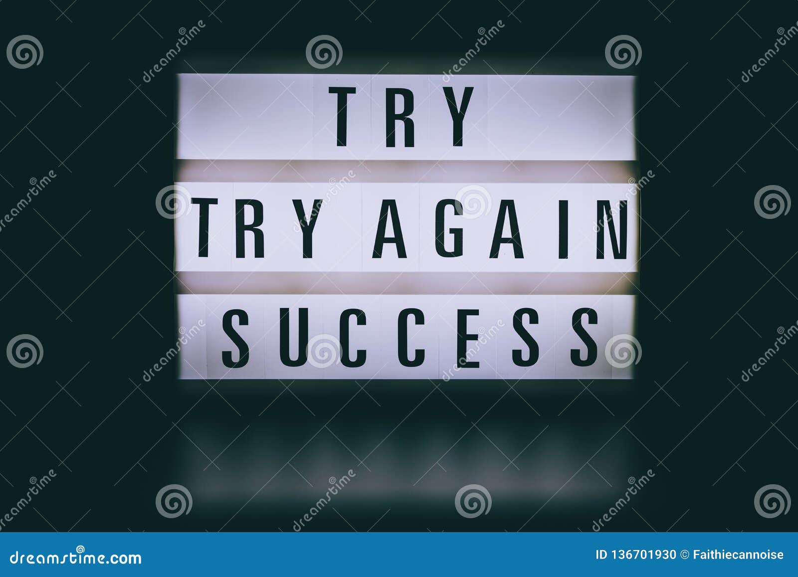 Try Try Again Success Message on Lightbox in the Dark Stock Photo ...
