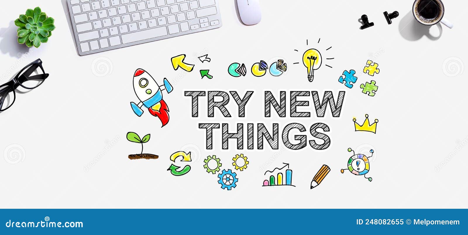 Try New Things with a Computer Keyboard Stock Image - Image of drawing ...