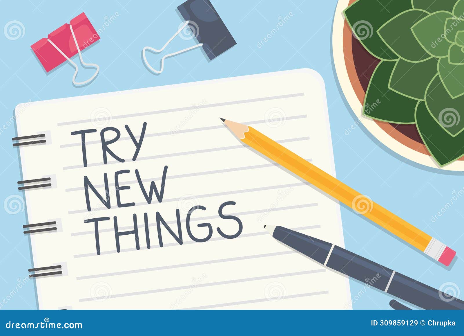 Try New Things Written on a Spiral Notebook Flat Lay Composition Stock ...