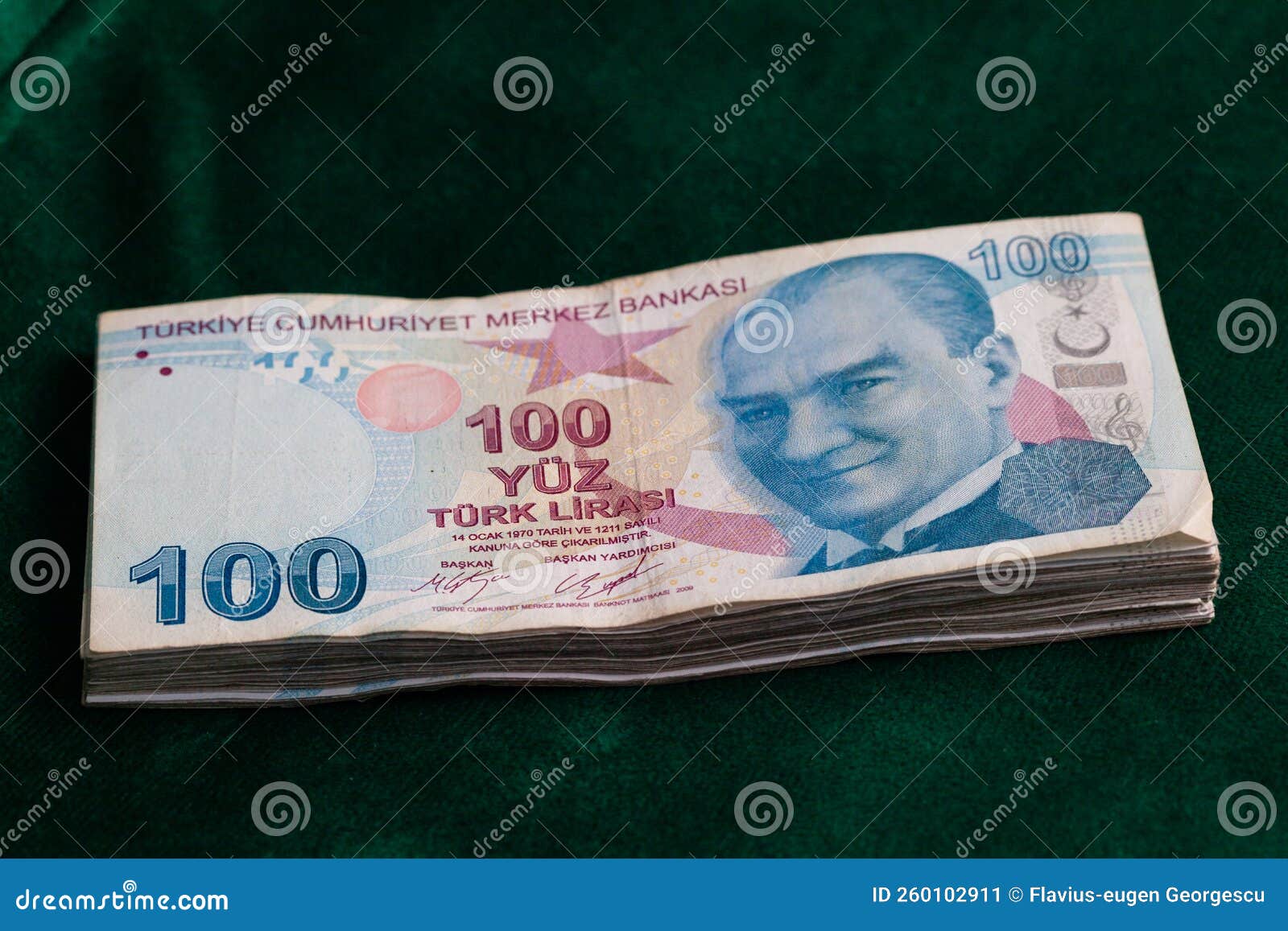100 TRY - One Hundred Turkish Lira Banknotes Round Stack Front Top ...