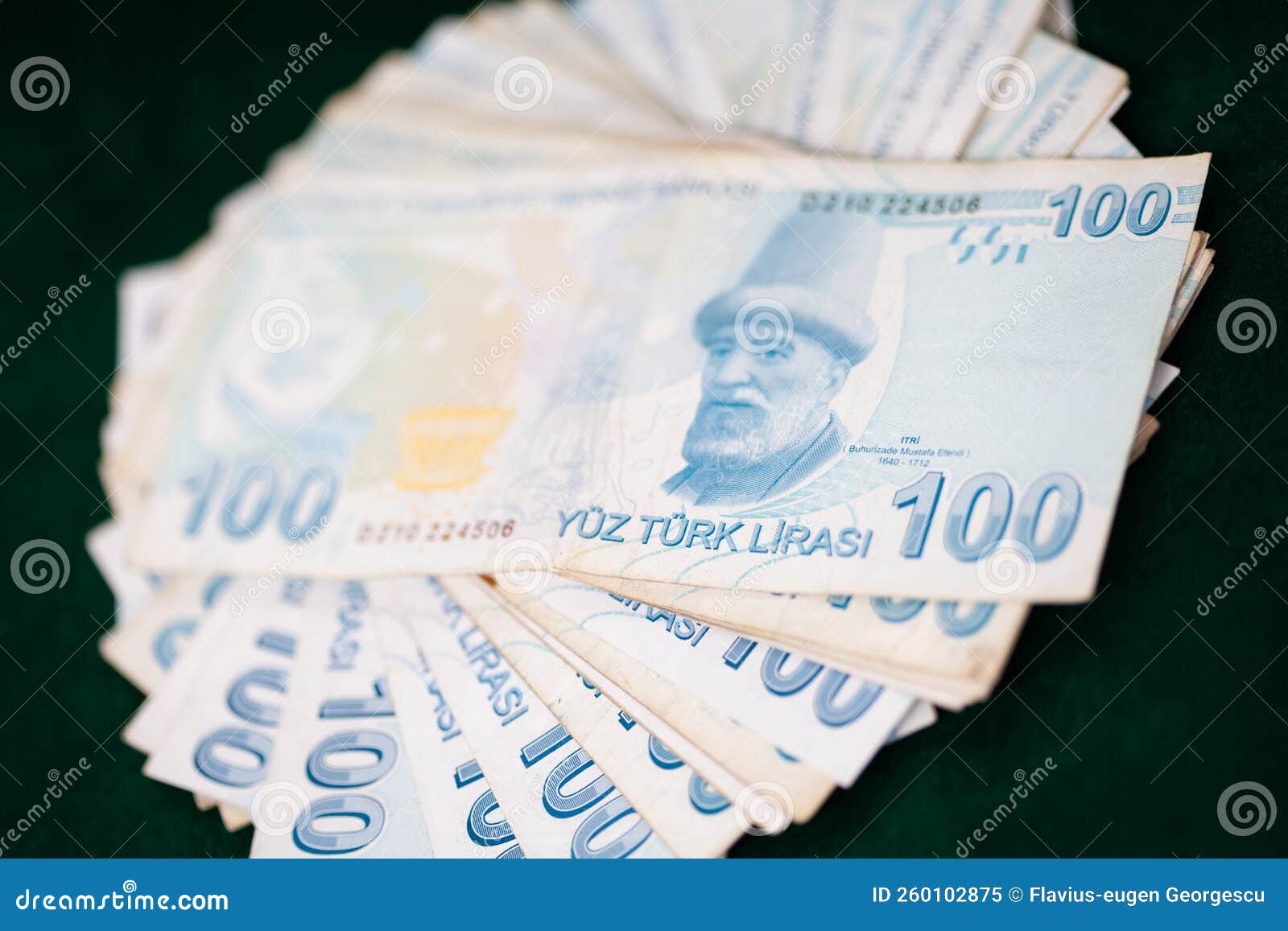 100 TRY - One Hundred Turkish Lira Banknotes Stack Front Top Stock ...