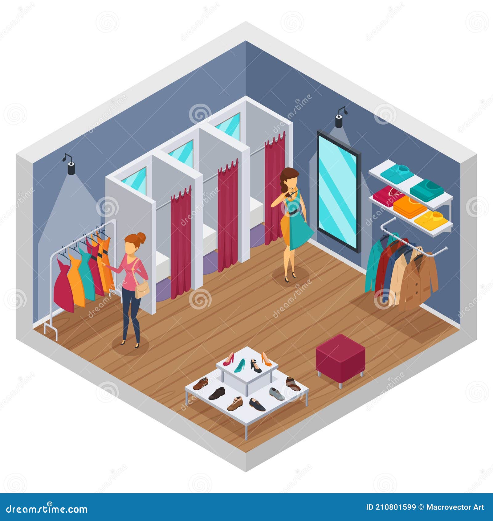 Trying Shop Isometric Interior Stock Vector - Illustration of consumer ...