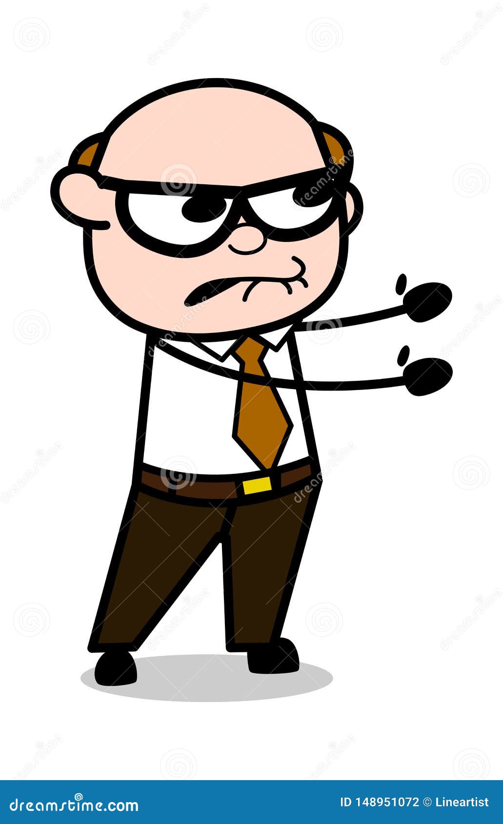 Trying To Push Retro Cartoon Office Old Boss Man Vector Illustration