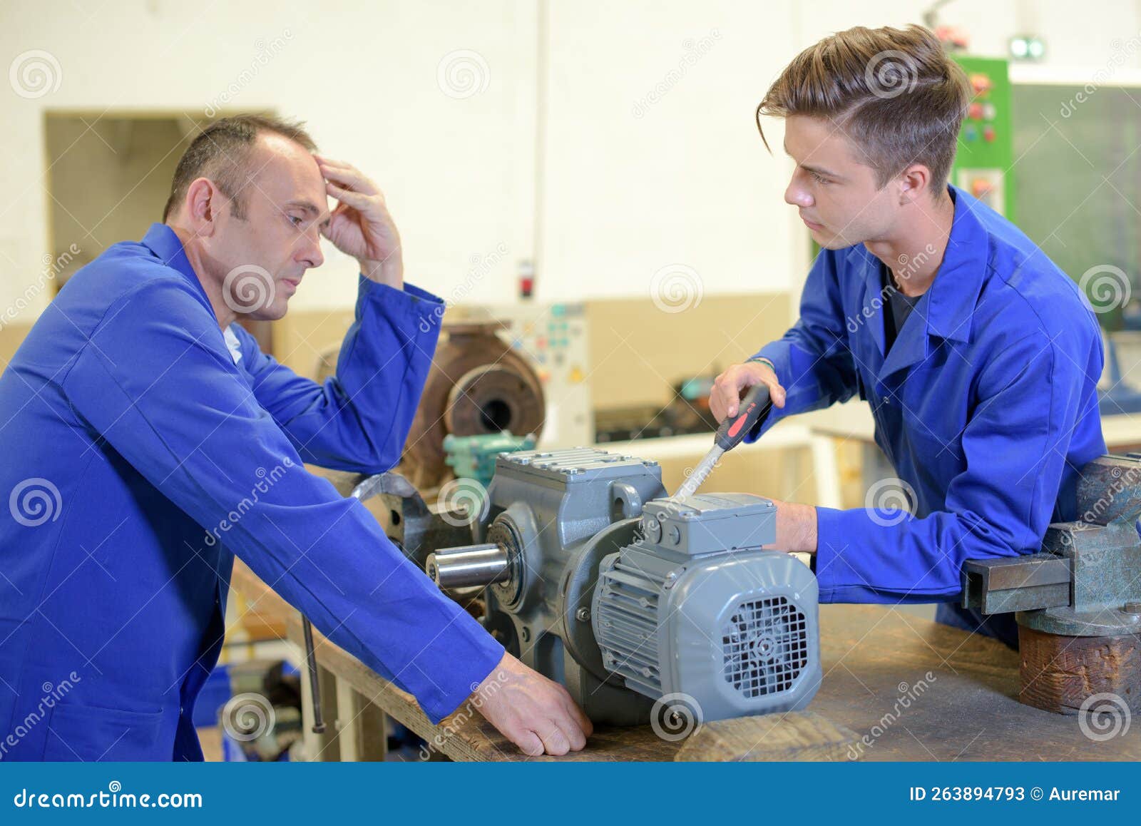 Trying To Solve Engine Problem Stock Image - Image of overalls, service ...