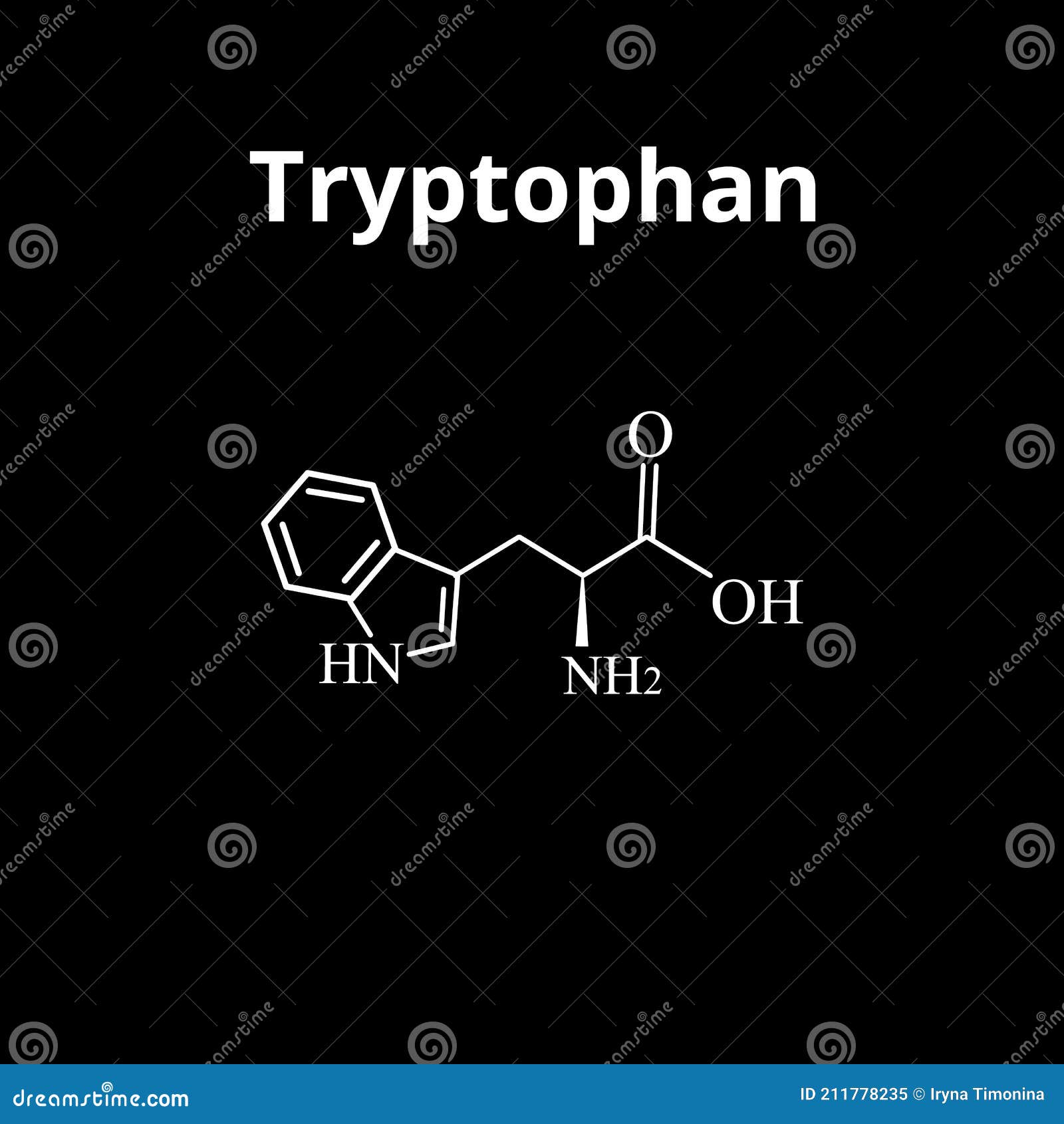 Tryptophan. Chemical Structural Formula And Model Of Molecule Cartoon ... Tryptophan. Chemical Structural Formula And Model Of Molecule Cartoon ...