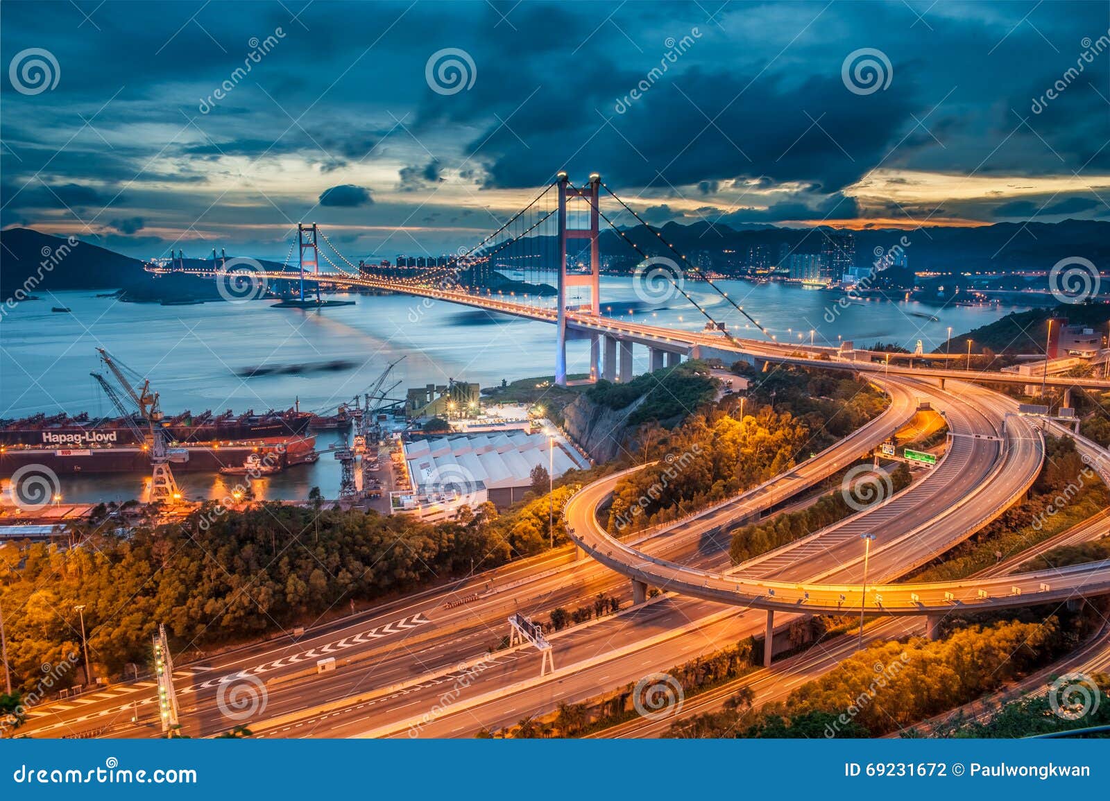Tsing Ma Bridge editorial photography. Image of highway - 69231672