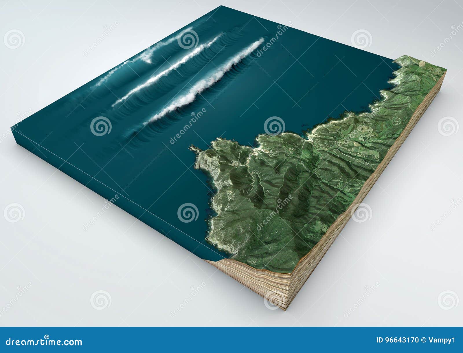 Tsunami, Abnormal Wave, Wave Formation. 3d Split of a Ground Section ...