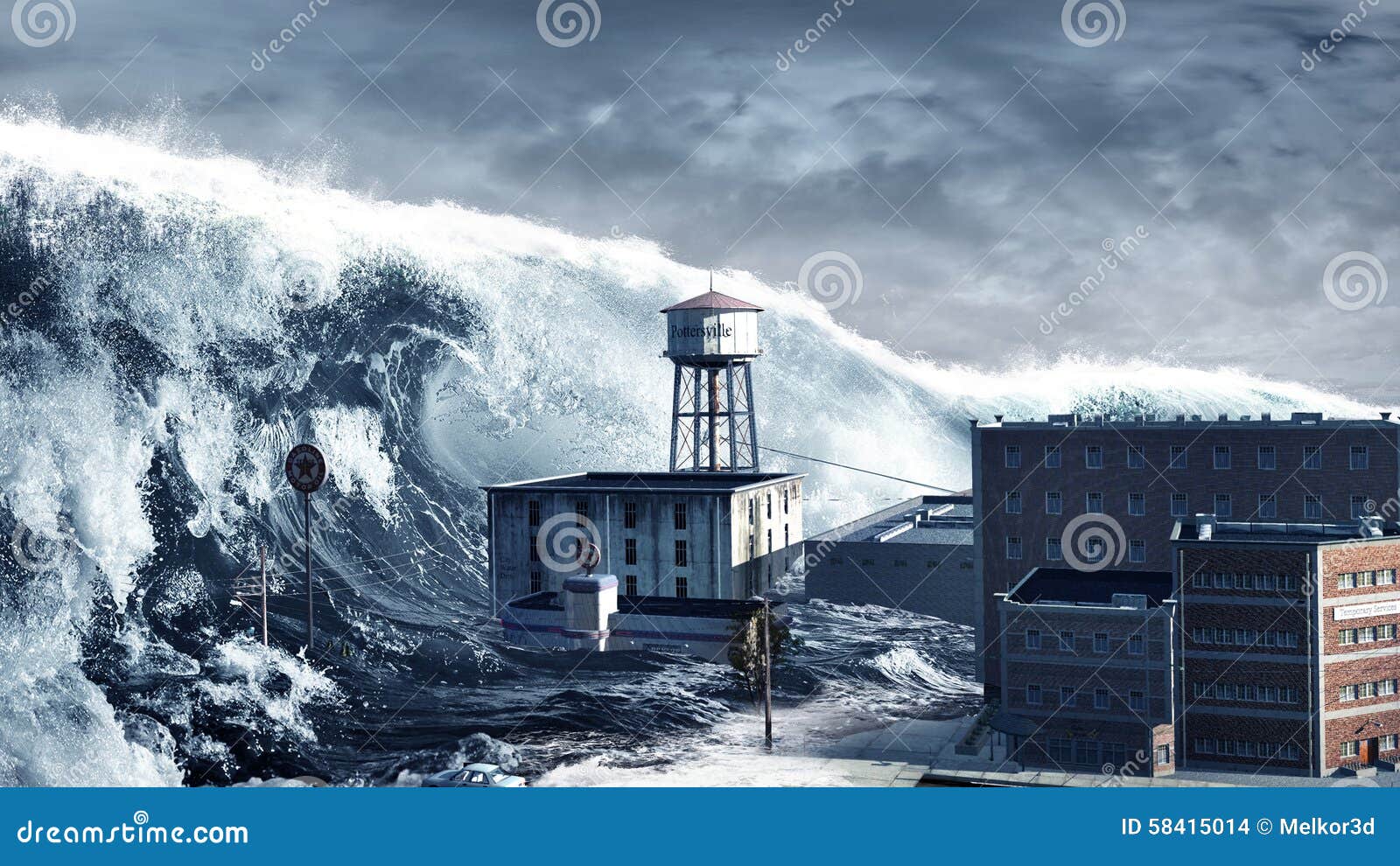 Tsunami stock illustration. Illustration of background - 58415014