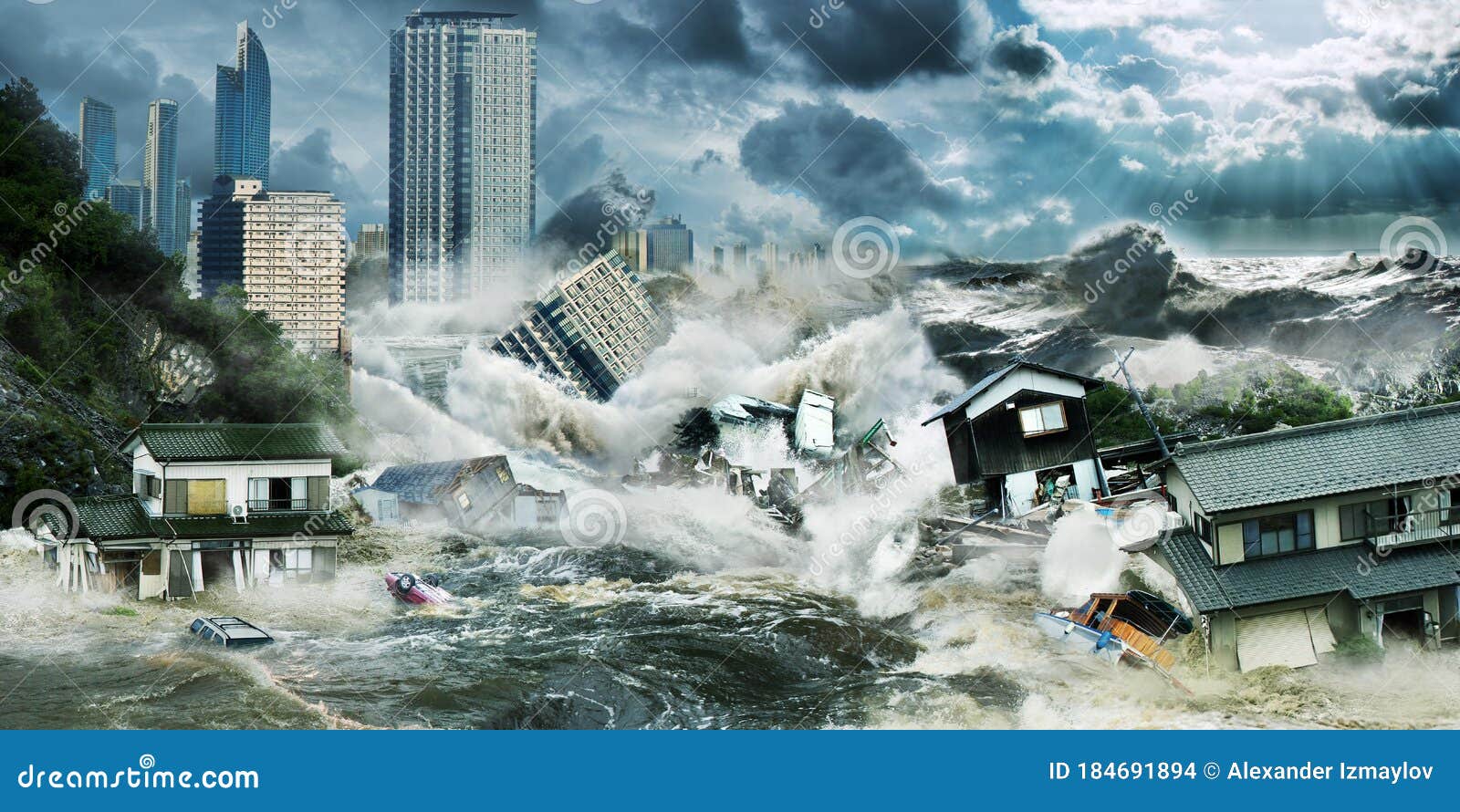 Tsunami Disaster Destroy the City Stock Photo - Image of apocalypce ...