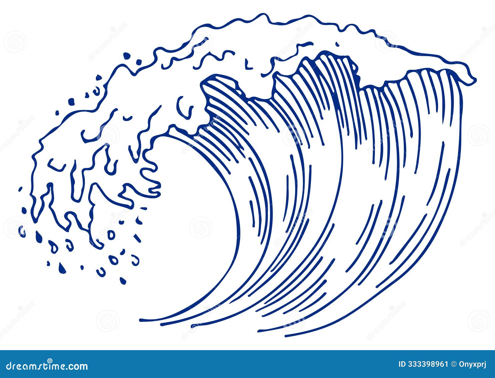 Tsunami Drawing. Big Sea Wave Blue Drawing Stock Vector - Illustration ...
