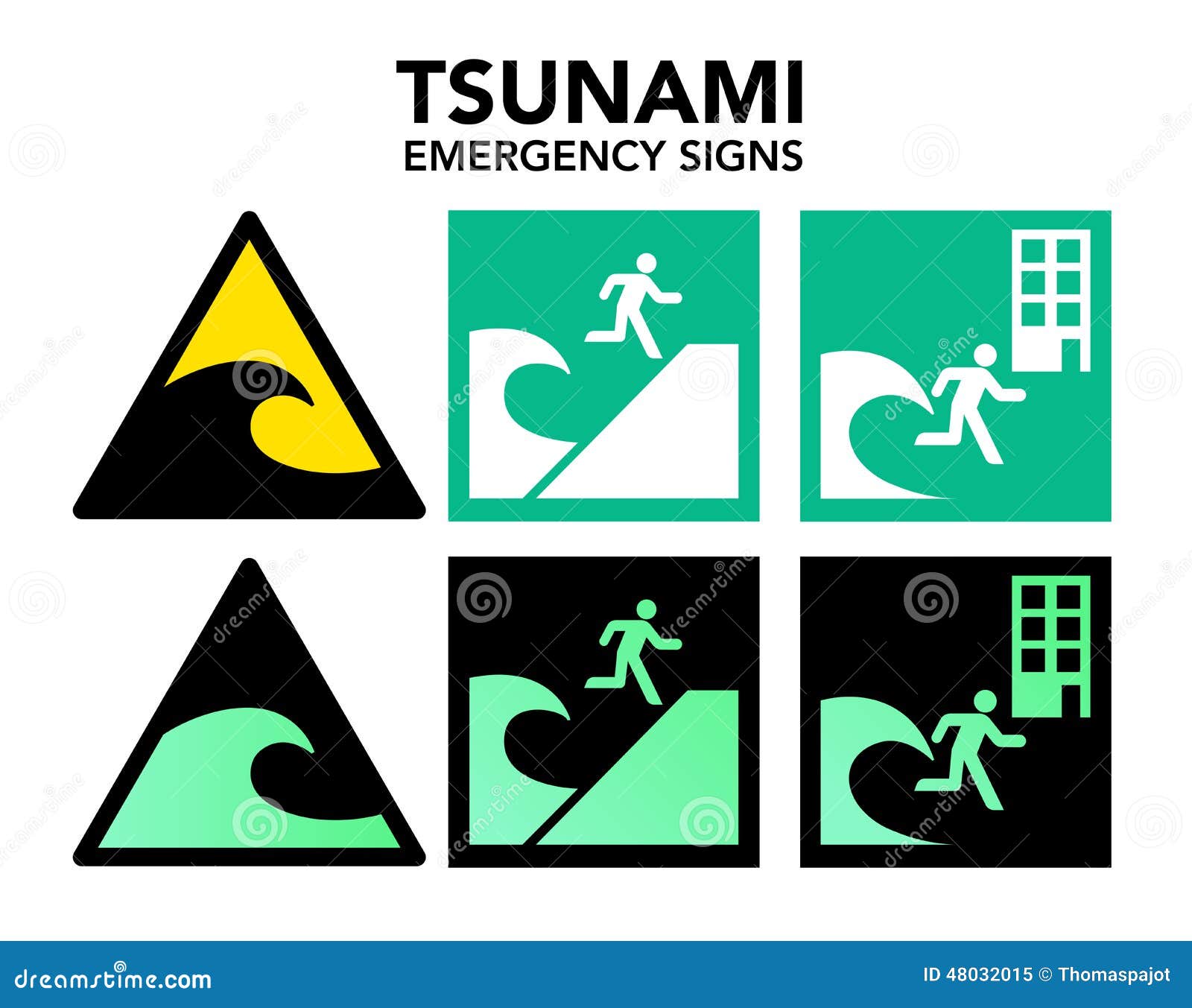 Tsunami evacuation signs stock vector. Illustration of ocean - 48032015